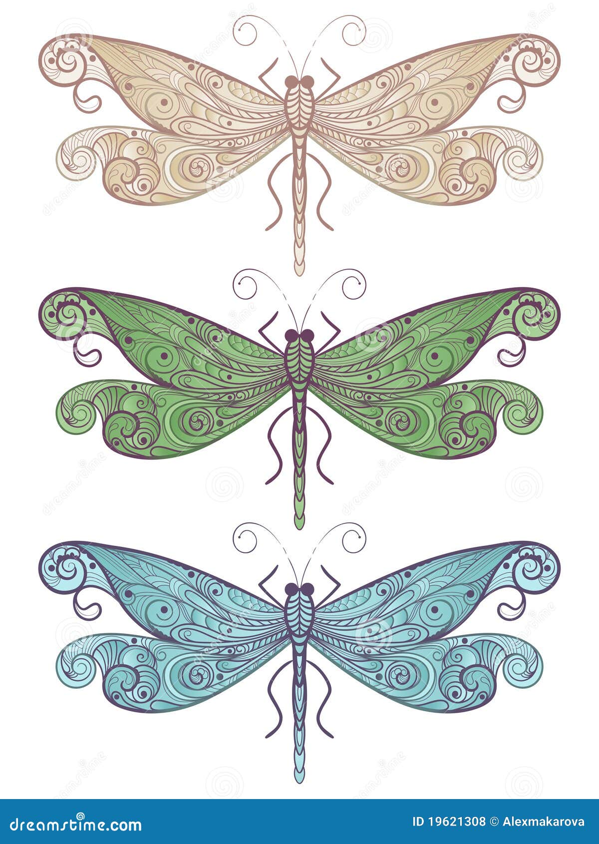 Three unique dragonflies stock vector. Illustration of style - 19621308