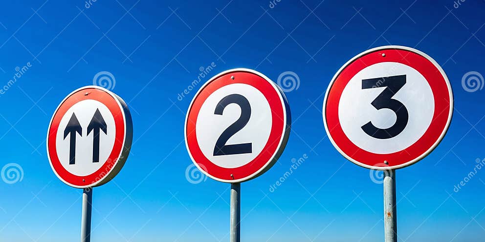 Three Unique Signs Framed Against a Clear Sky a Compositional ...