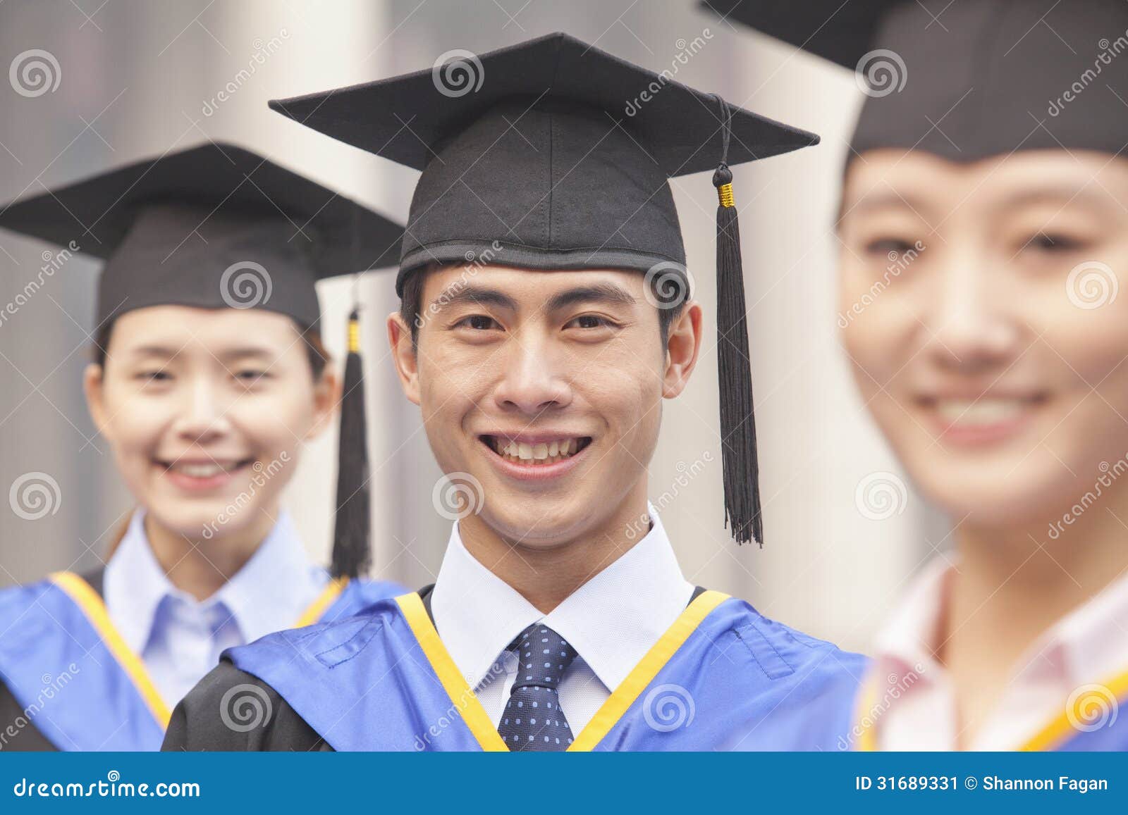 Three University Graduates Smiling in a Row Stock Image - Image of 2024 ...
