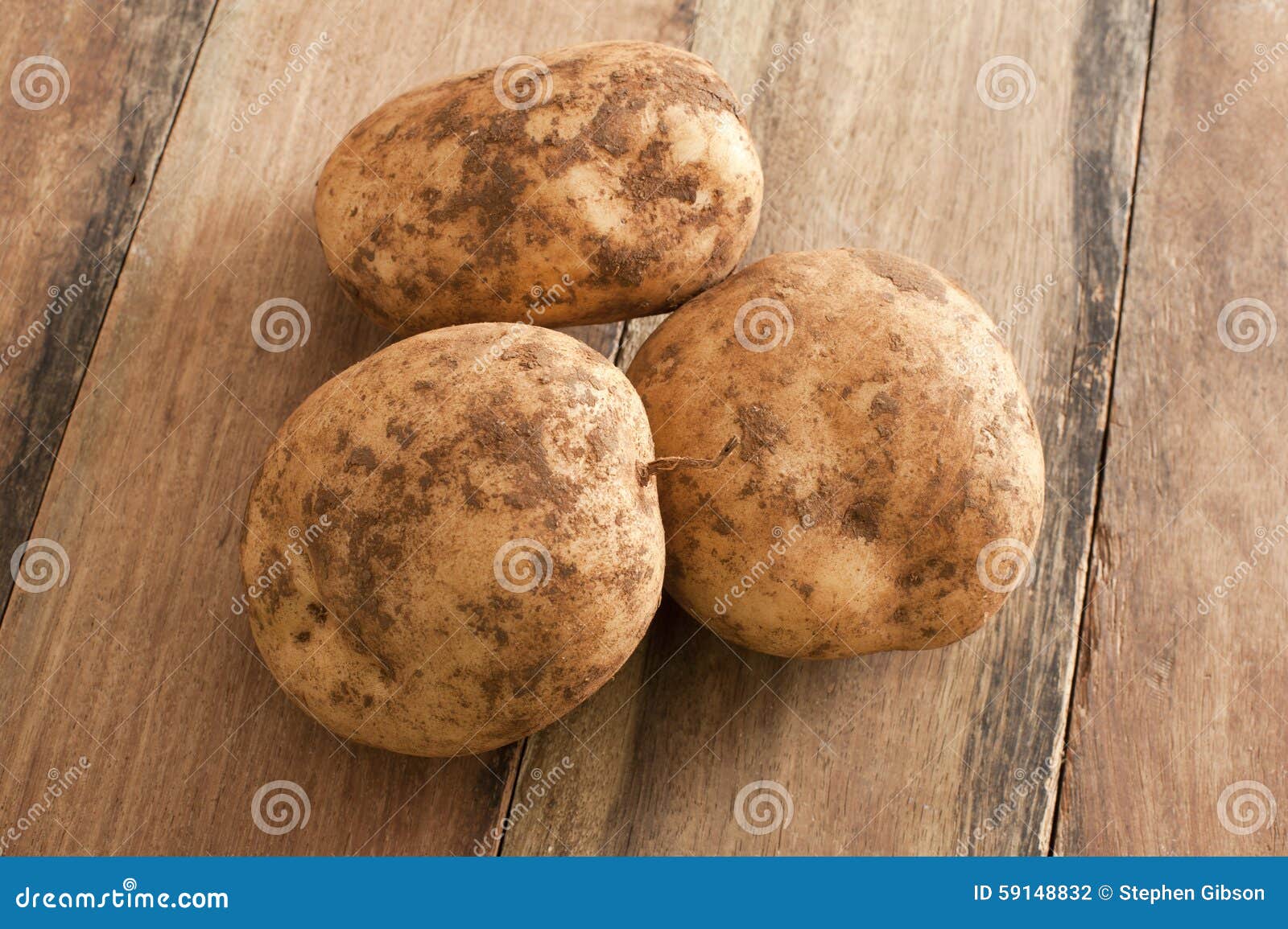 Three Unwashed Potatoes on a Wooden Table Stock Photo - Image of dirty ...
