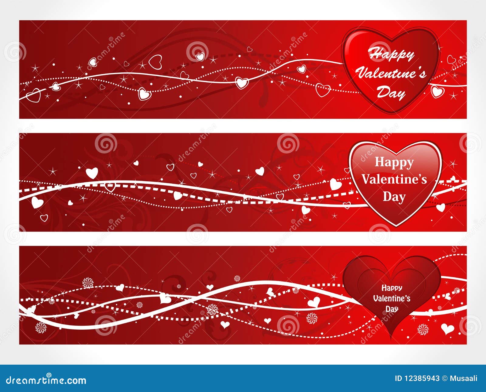 Three Valentine Heart Banner Stock Vector - Illustration of engagement ...