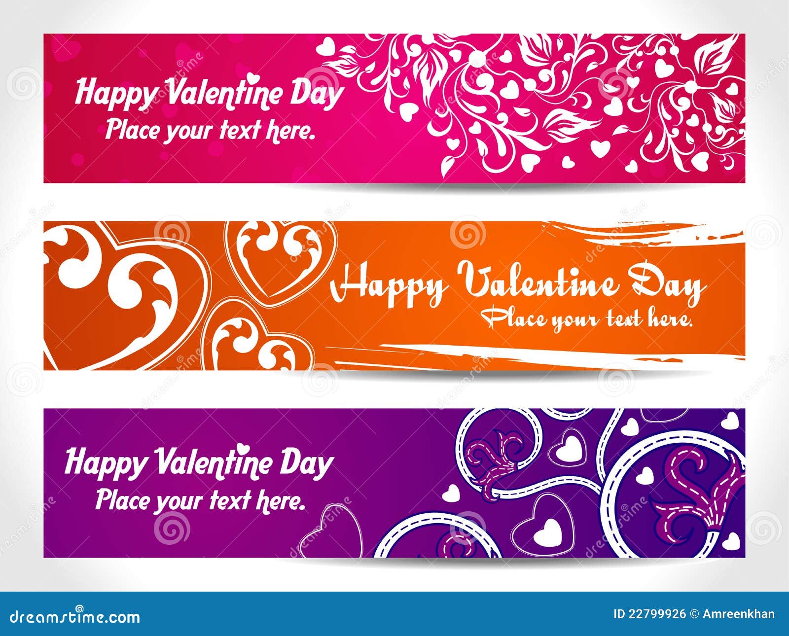 Three Valentine Heart Banner Stock Illustration - Illustration of ...