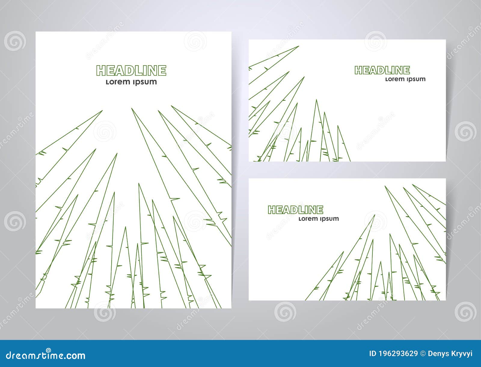 Three Variants of Layout Design with Graphic Line Pine Forest on White ...
