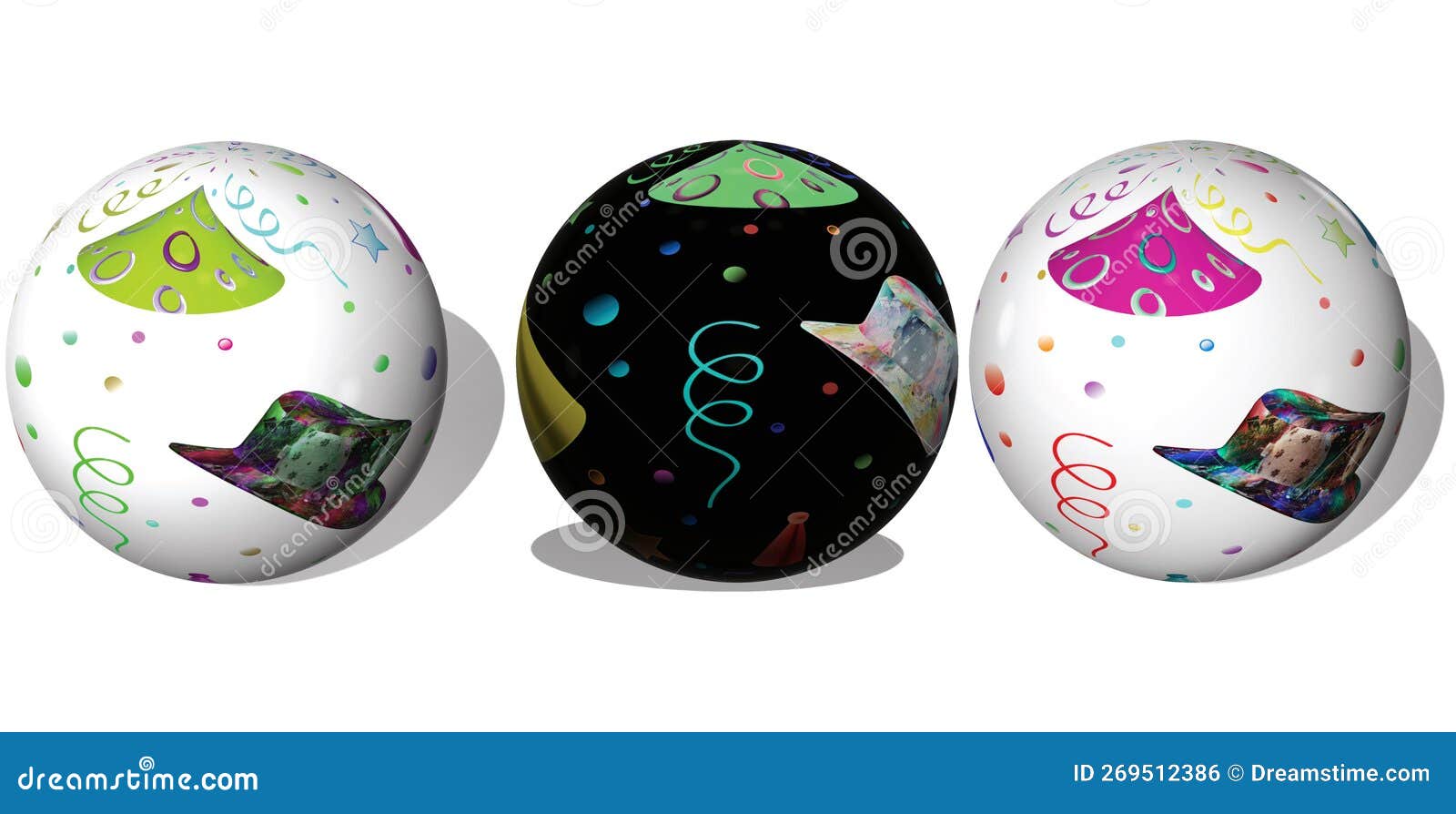 Set of party balls in 3d stock illustration. Illustration of spheres ...