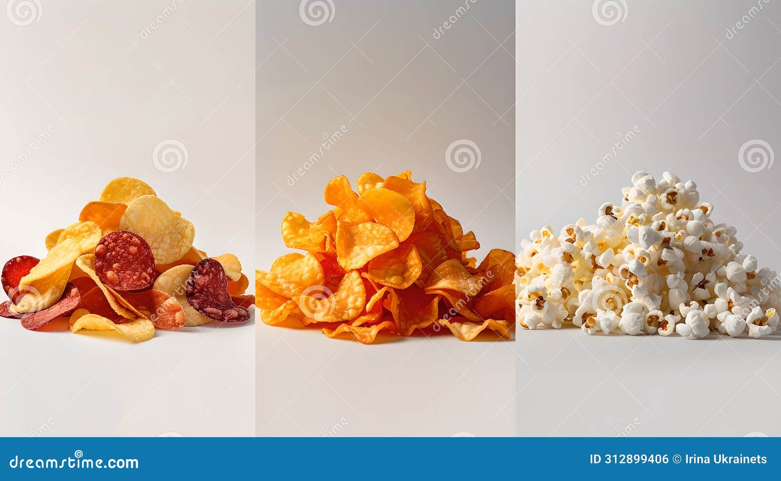 Assorted Snack Piles on White Background, Simple and Clean Design ...