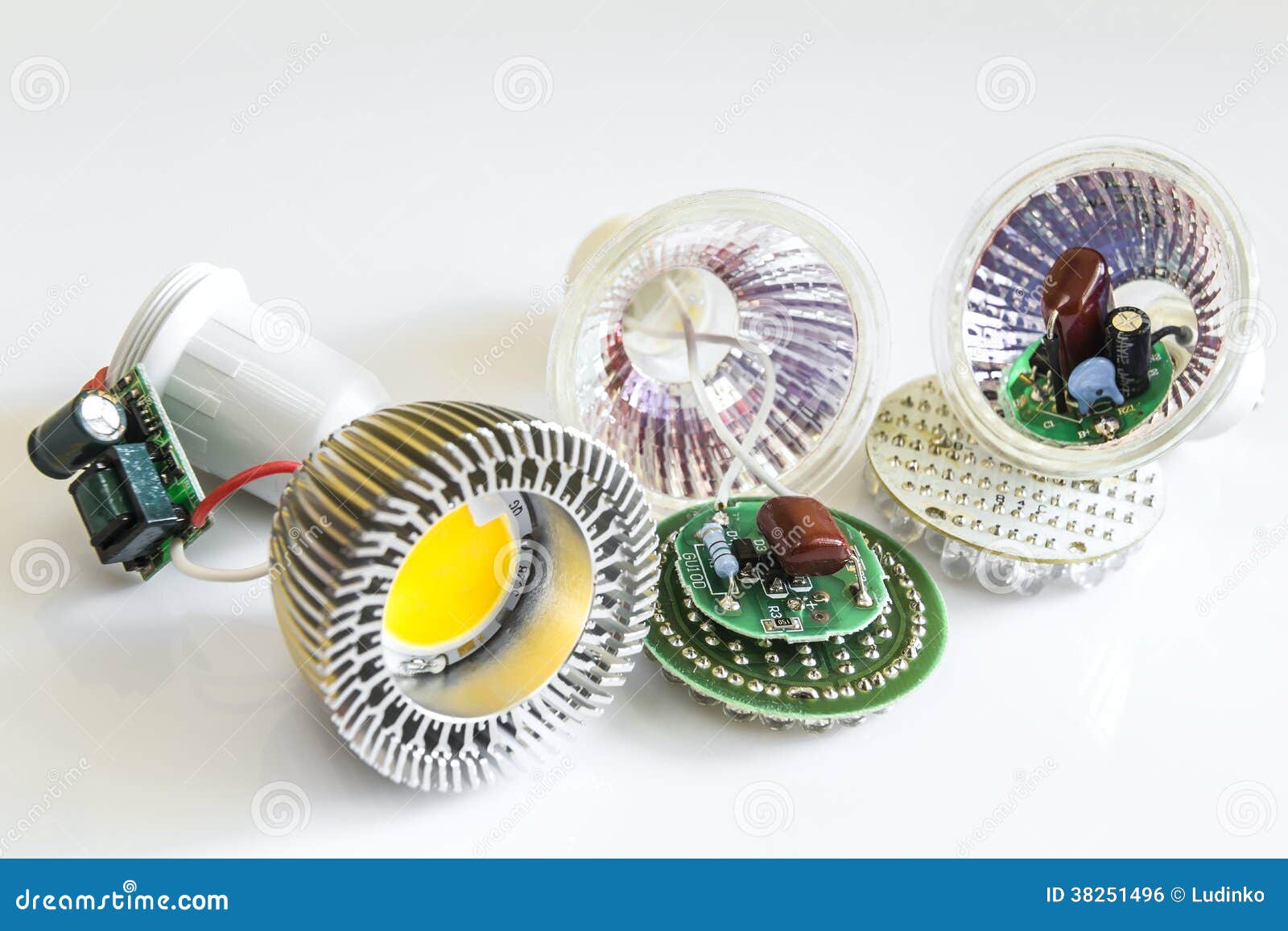 Three Various Electronics in the GU10 LED Light Bulbs Stock Photo ...