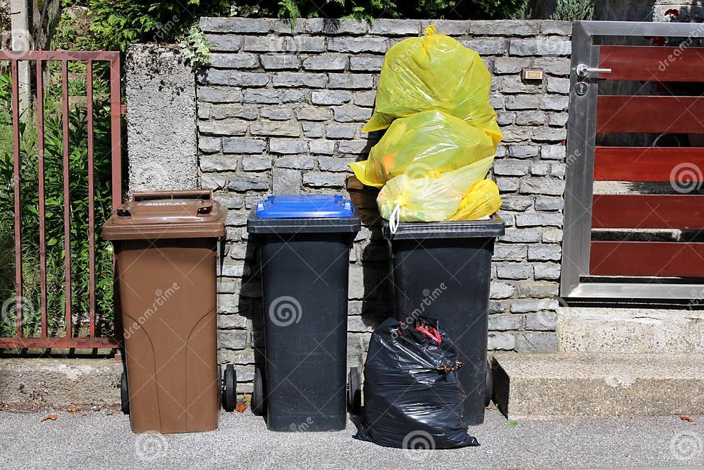 Three Various Plastic Trash Containers for Ecologically Sorting Garbage ...