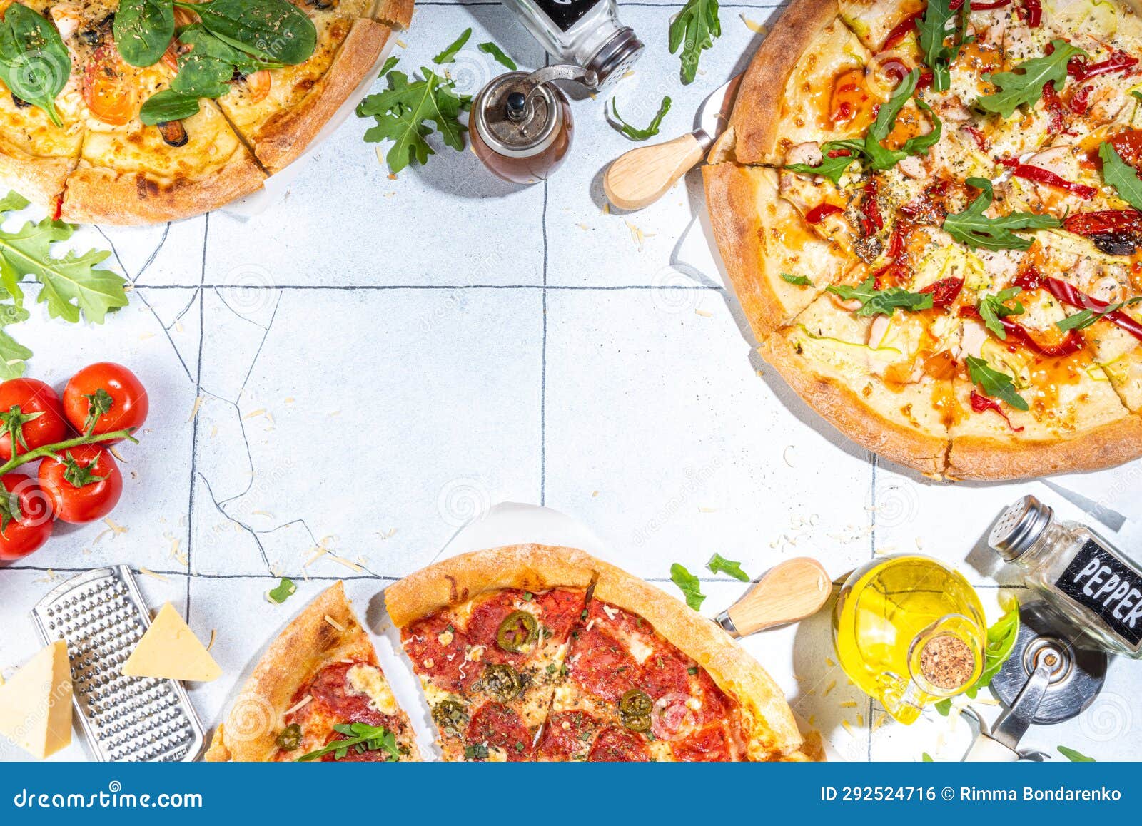 Three Various Served Pizzas Stock Photo - Image of mozzarella, seafood ...