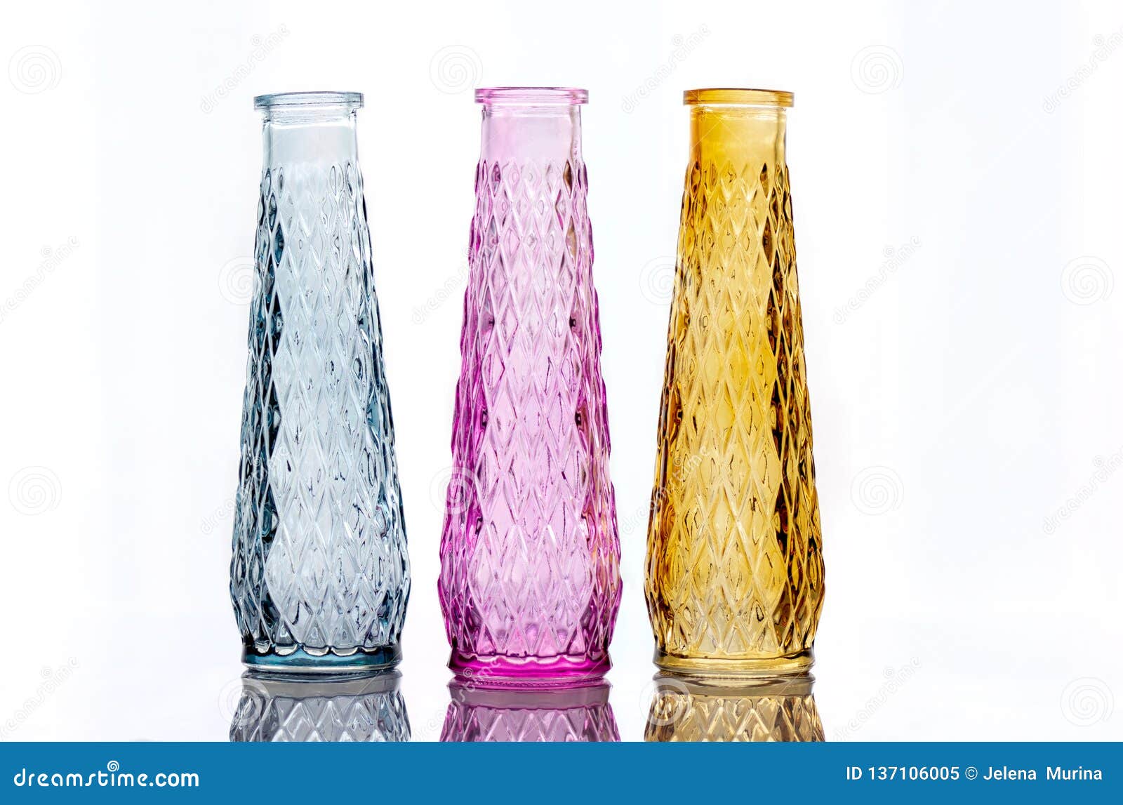 Three Vases of Colored Glass with a Pattern Stock Image - Image of ...