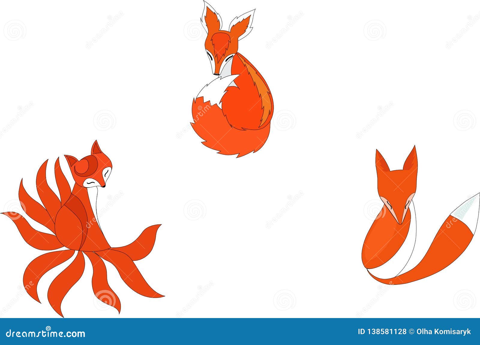 Three Vector Design Red Cute Foxes Stock Illustration - Illustration of ...