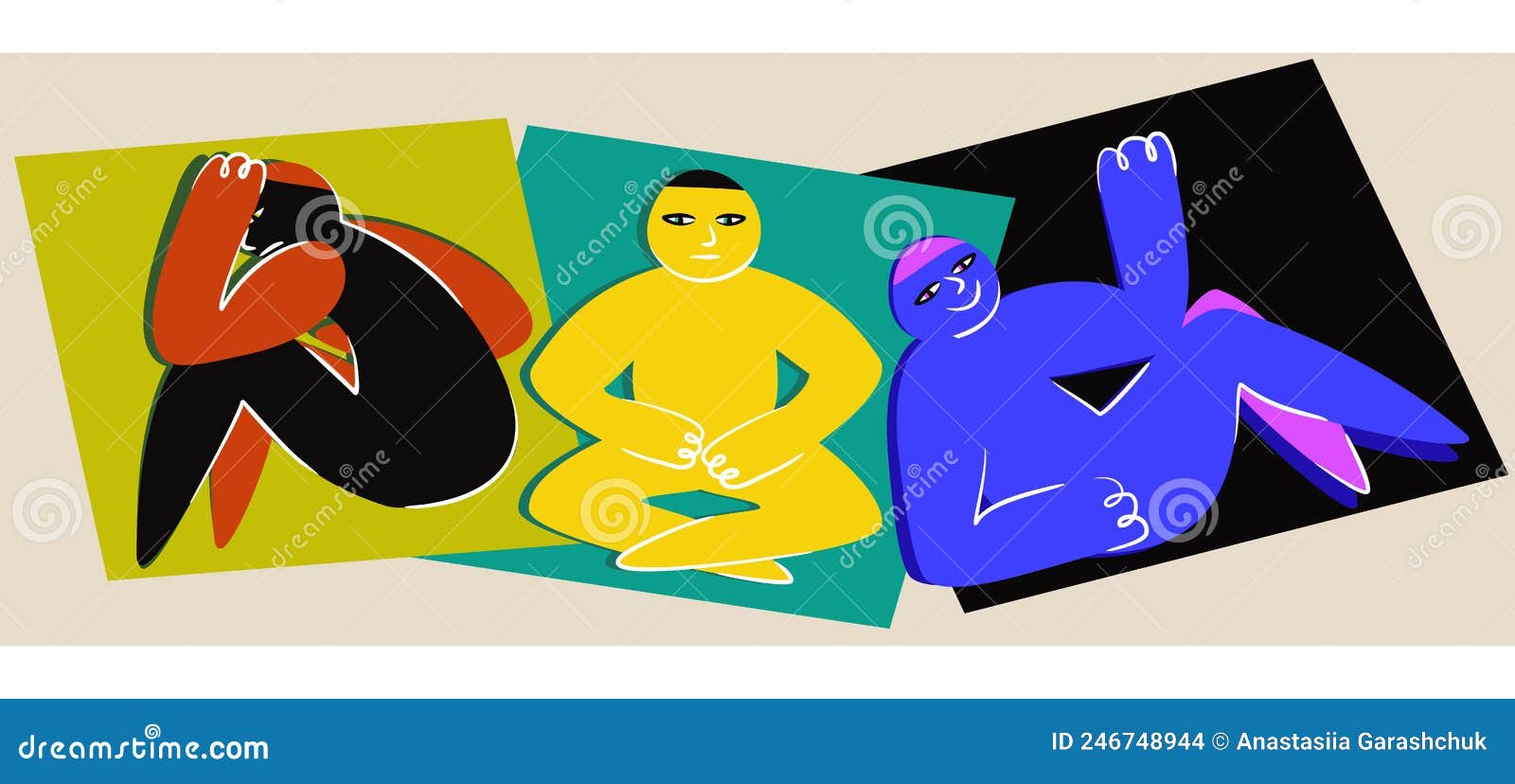 Three Vector Figures Illustrating Various Emotions: Thoughtfulness ...