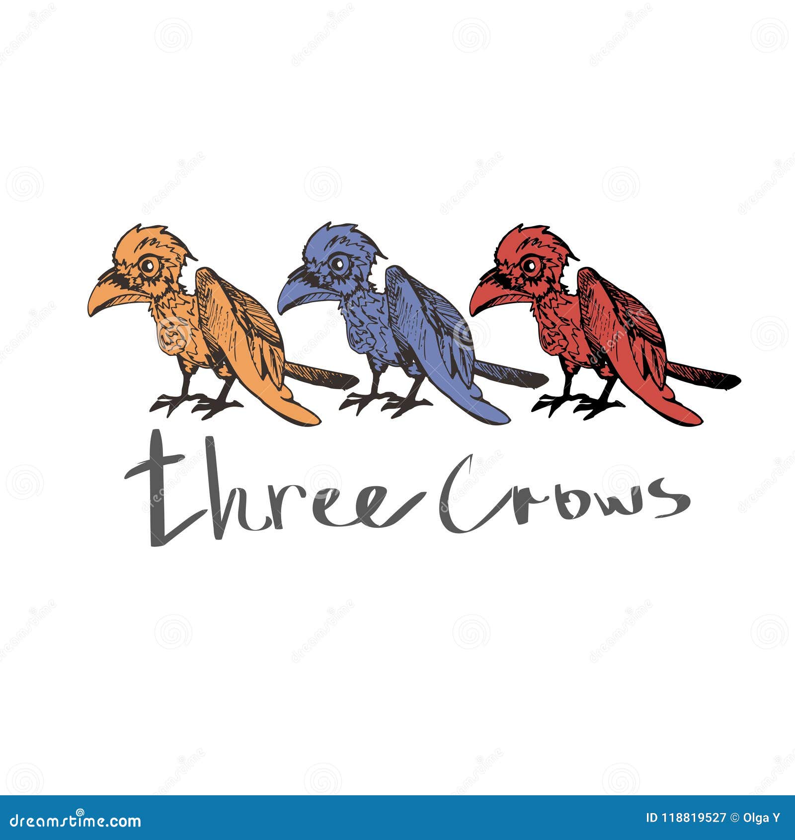 Three Vector Hand Drawn Crows. Stock Vector - Illustration of beak ...