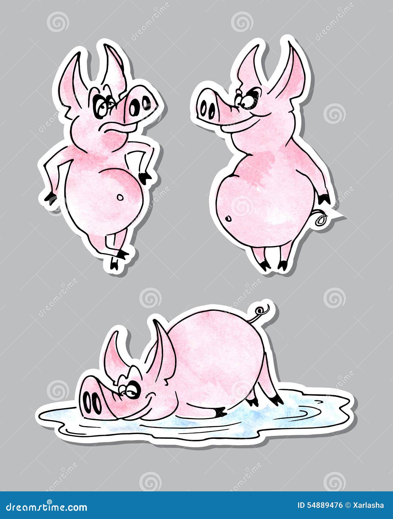 Vector Set Of Pigs In Different Poses. Cute Farm Animal With Pink Skin ...