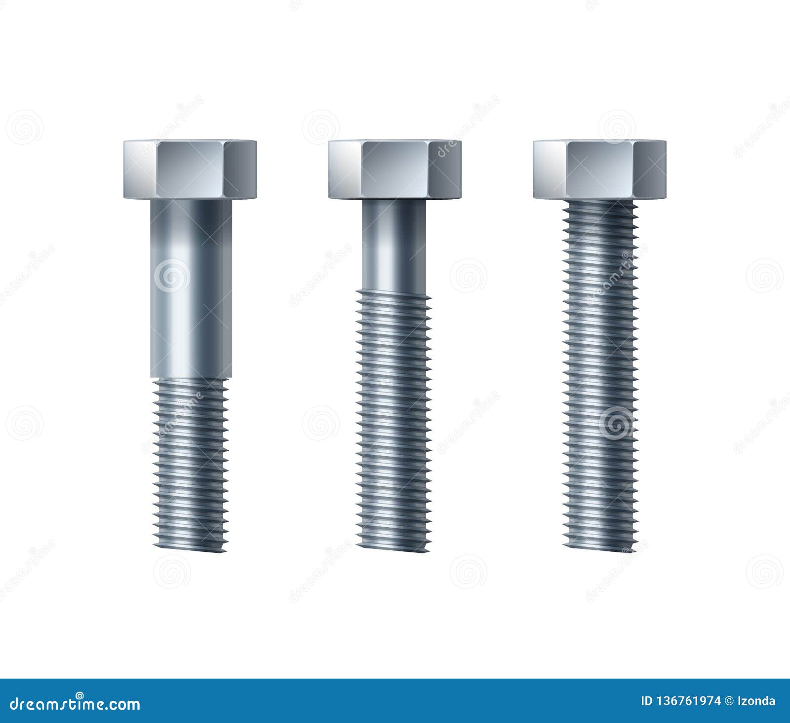 Three Vector Steel Hex Bolt With Partly Or Threaded Body Under Head ...