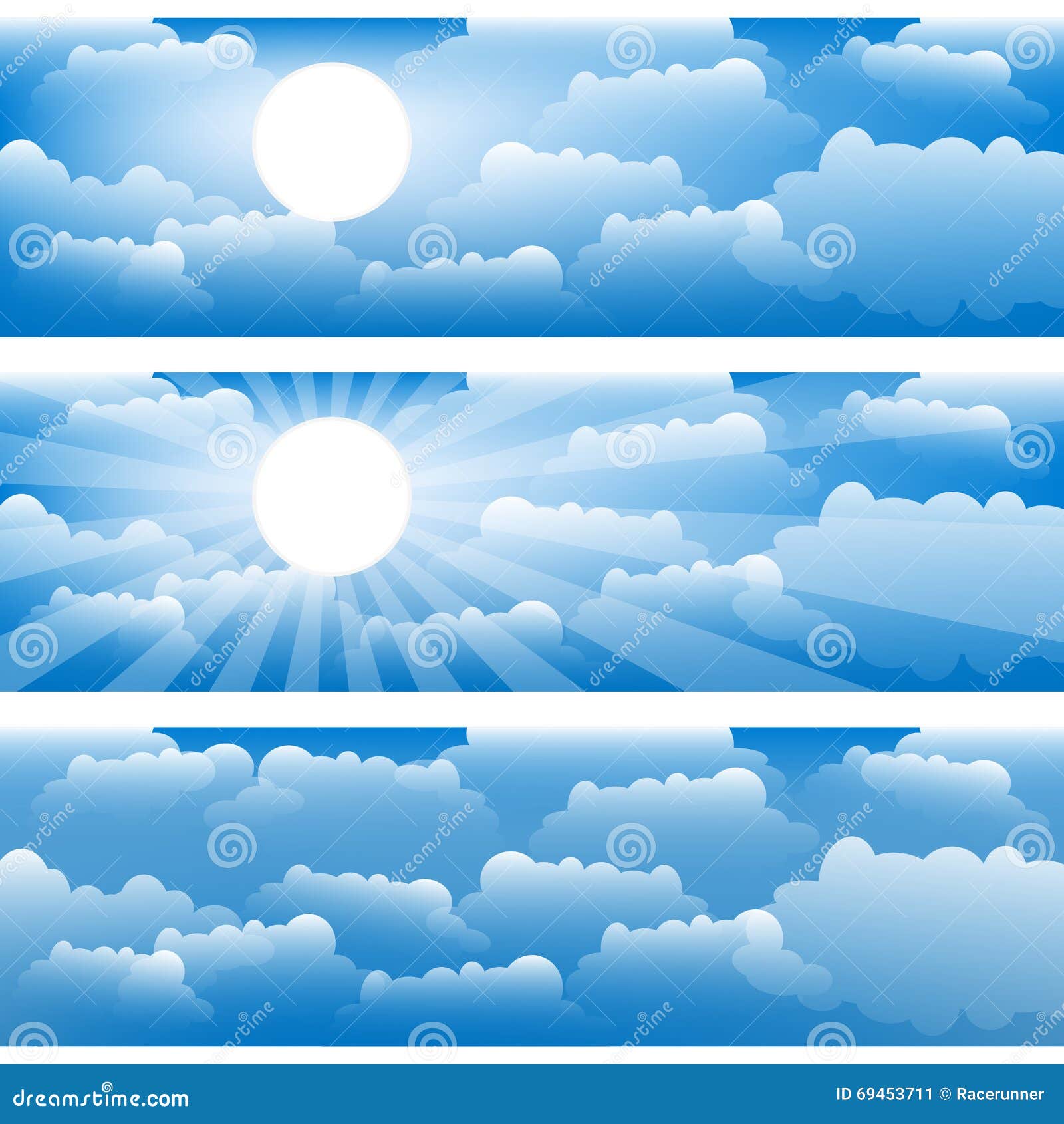 Three Vector Strips with Sky and Clouds. Stock Vector - Illustration of ...