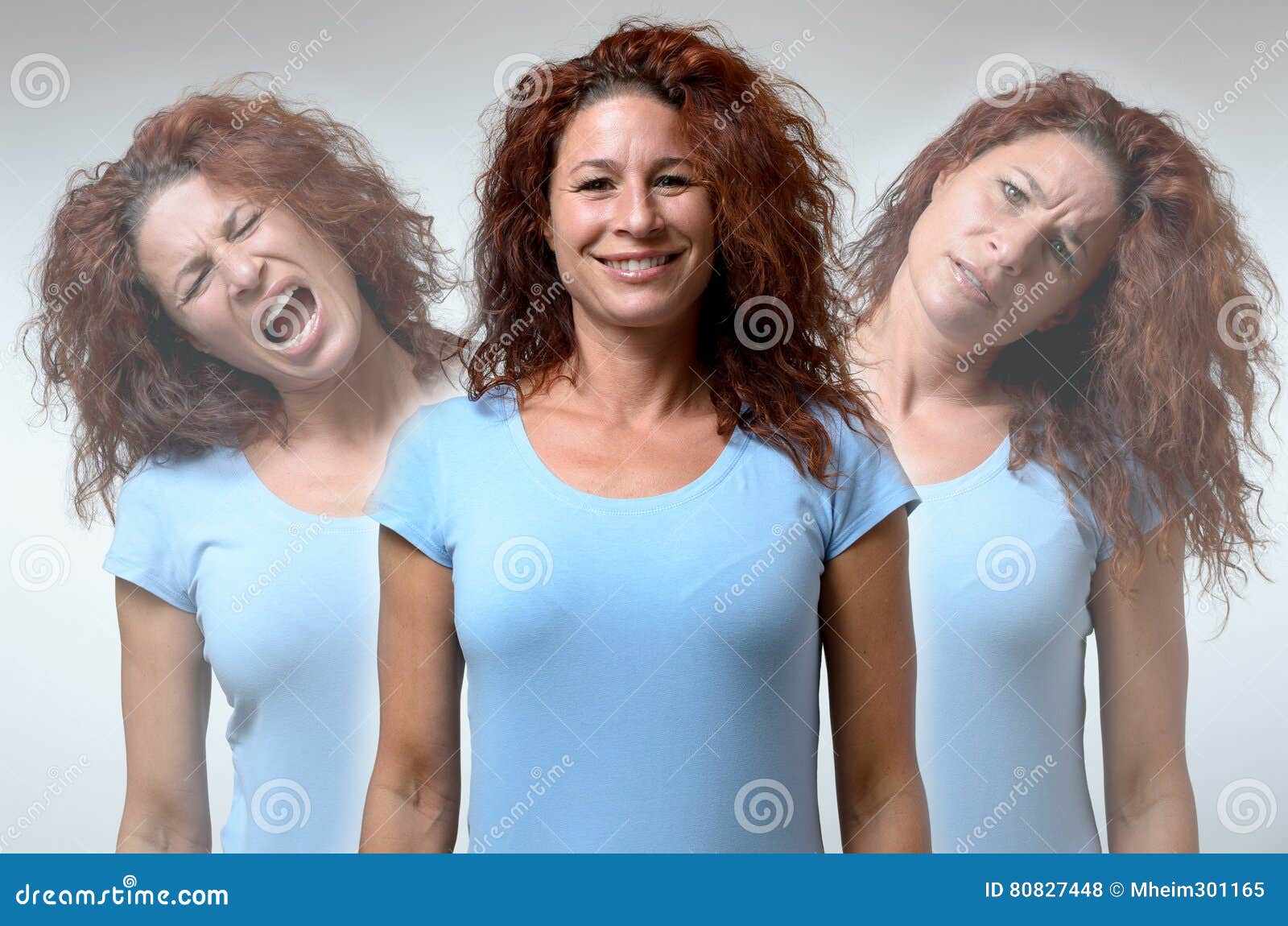 Three Versions of Woman in Different Moods Stock Photo - Image of angry ...