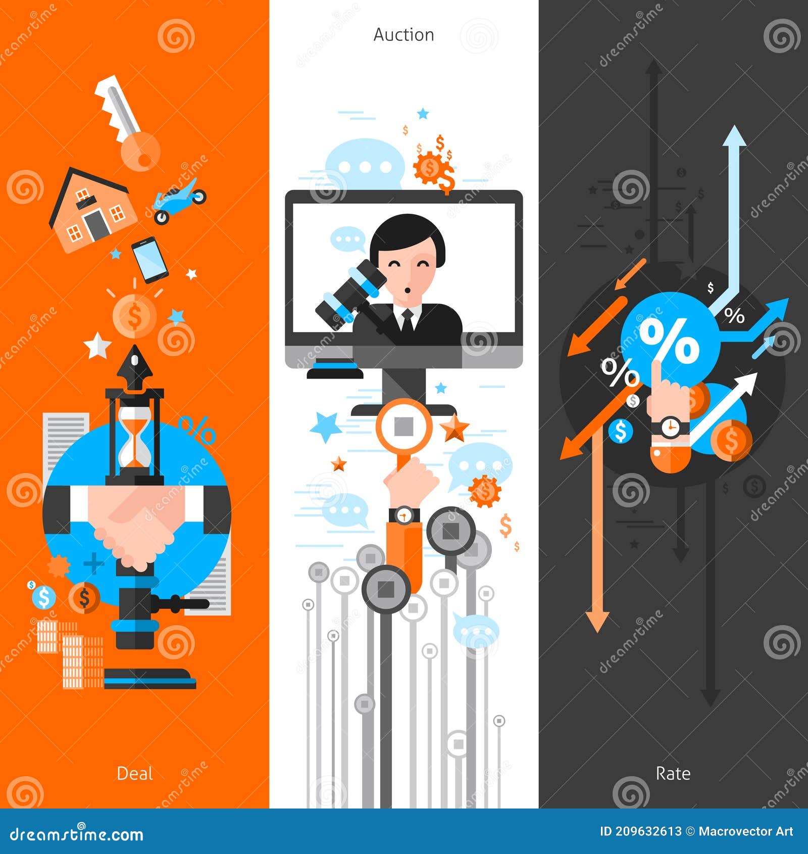 Three Vertical Auction Banners Stock Vector - Illustration of ...