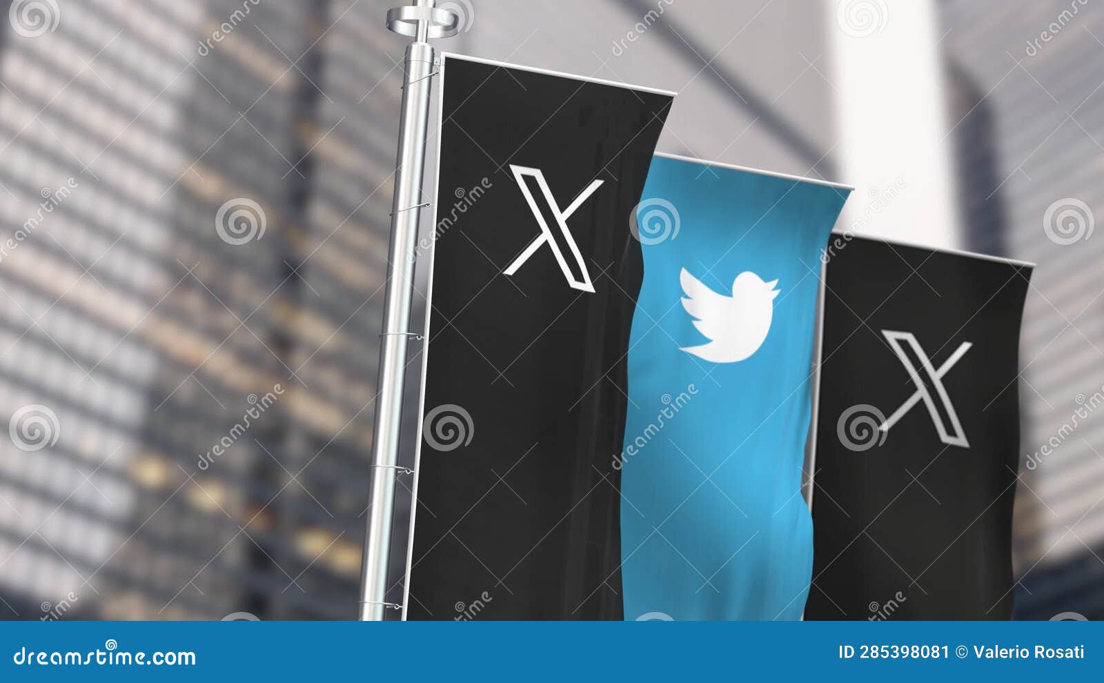 Three Vertical Banners with the Logo of X and the Former Logo of ...