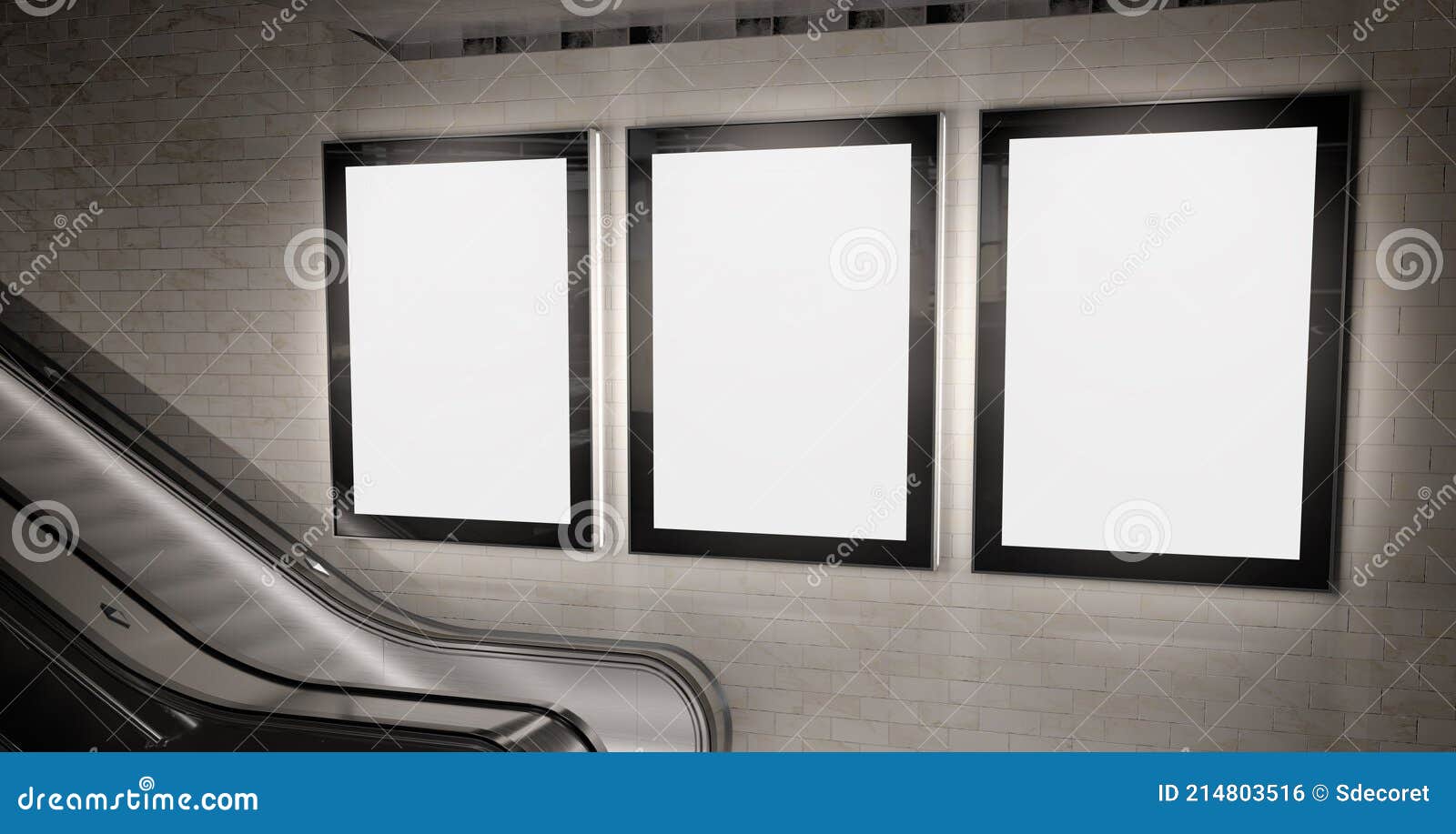 Three Vertical Billboards Glowing On Underground Wall Mockup. Hoardings ...