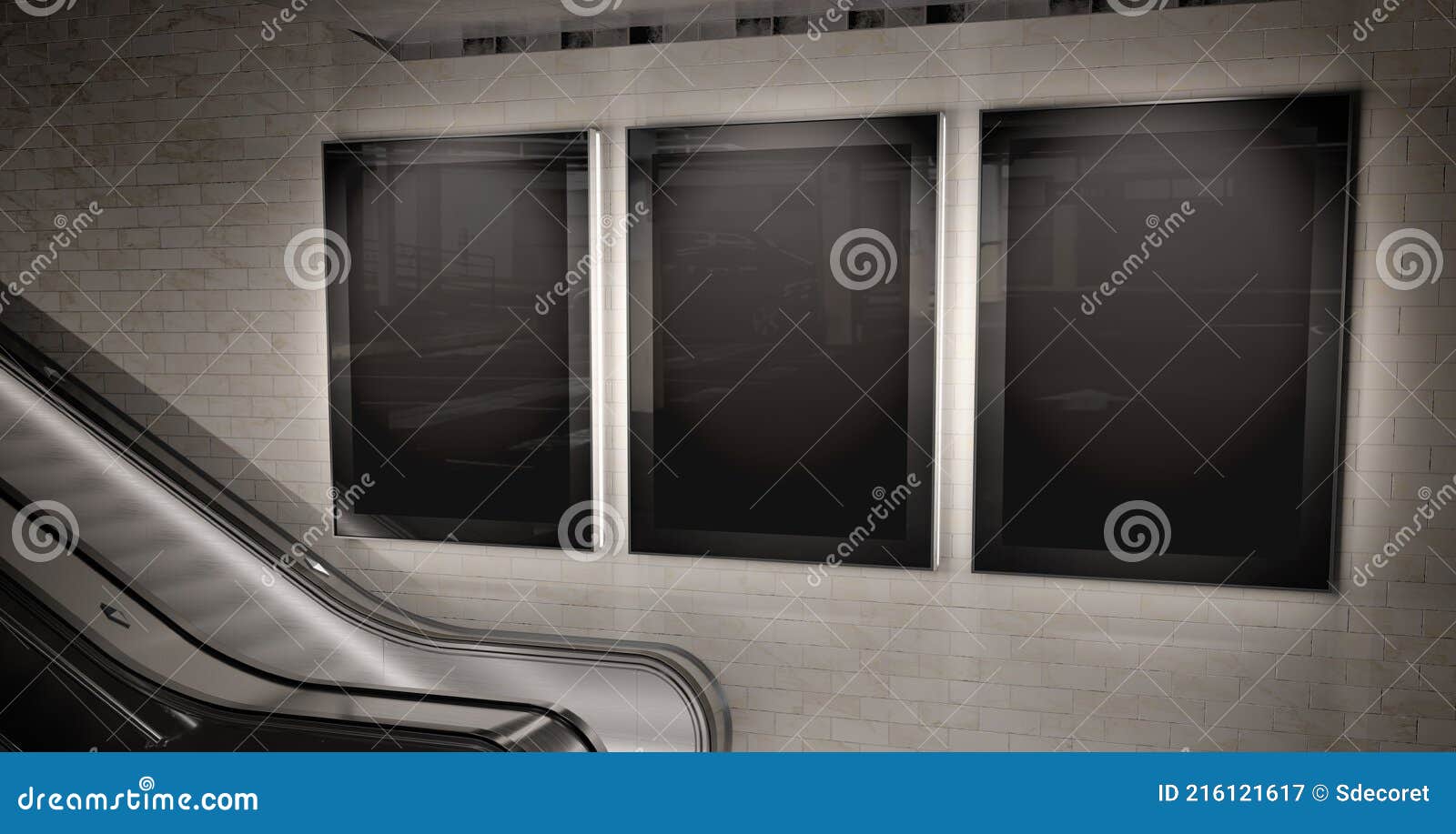 Three Vertical Billboards Glowing on Underground Wall Mockup. Hoardings ...