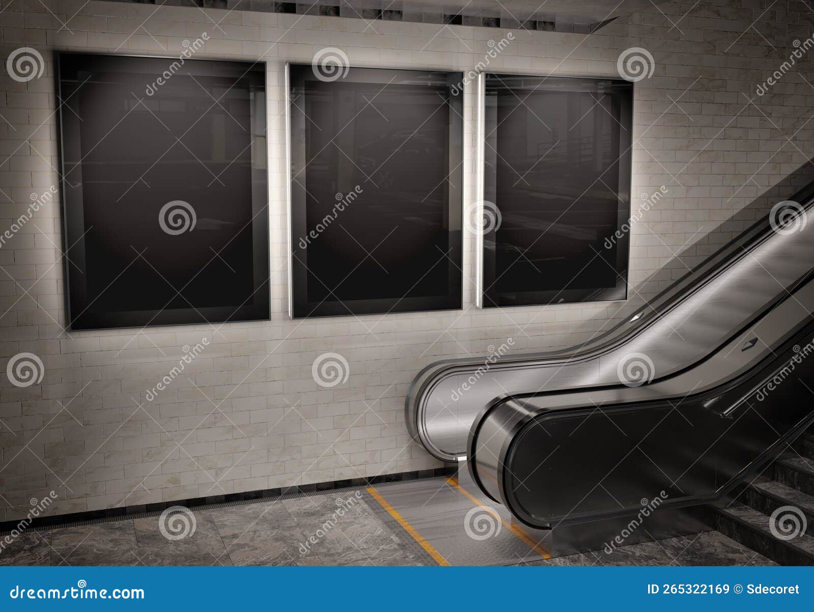 Three Vertical Billboards Glowing On Underground Wall Mockup. Hoardings ...