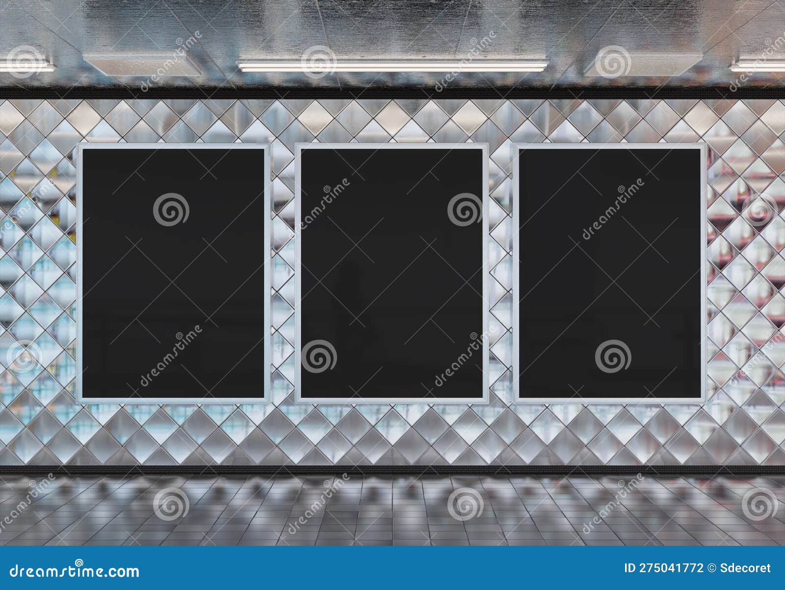 Three Vertical Billboards on Underground Subway Wall Mockup. Hoardings ...