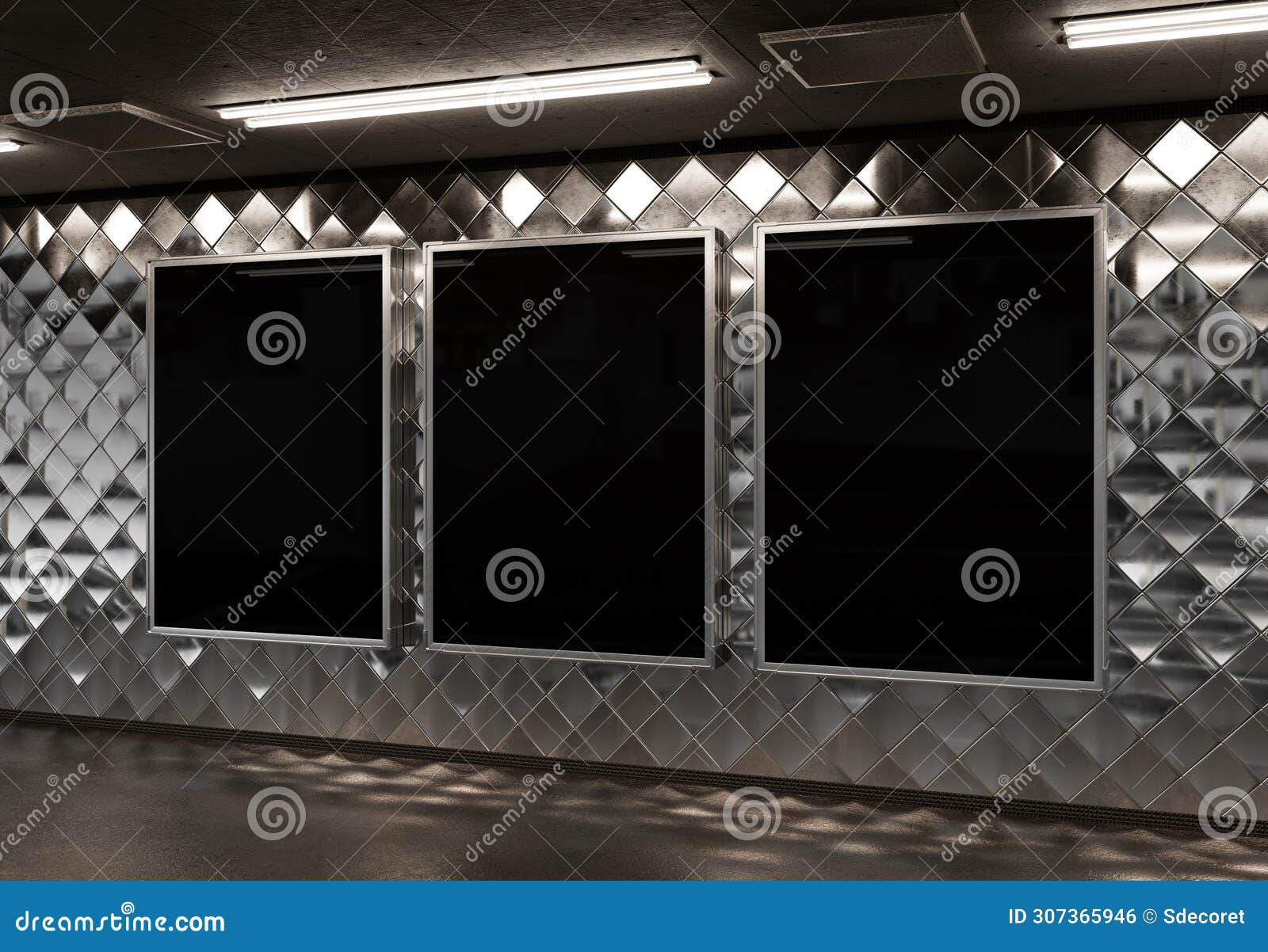Three Vertical Billboards On Underground Subway Wall Mockup. Hoardings ...