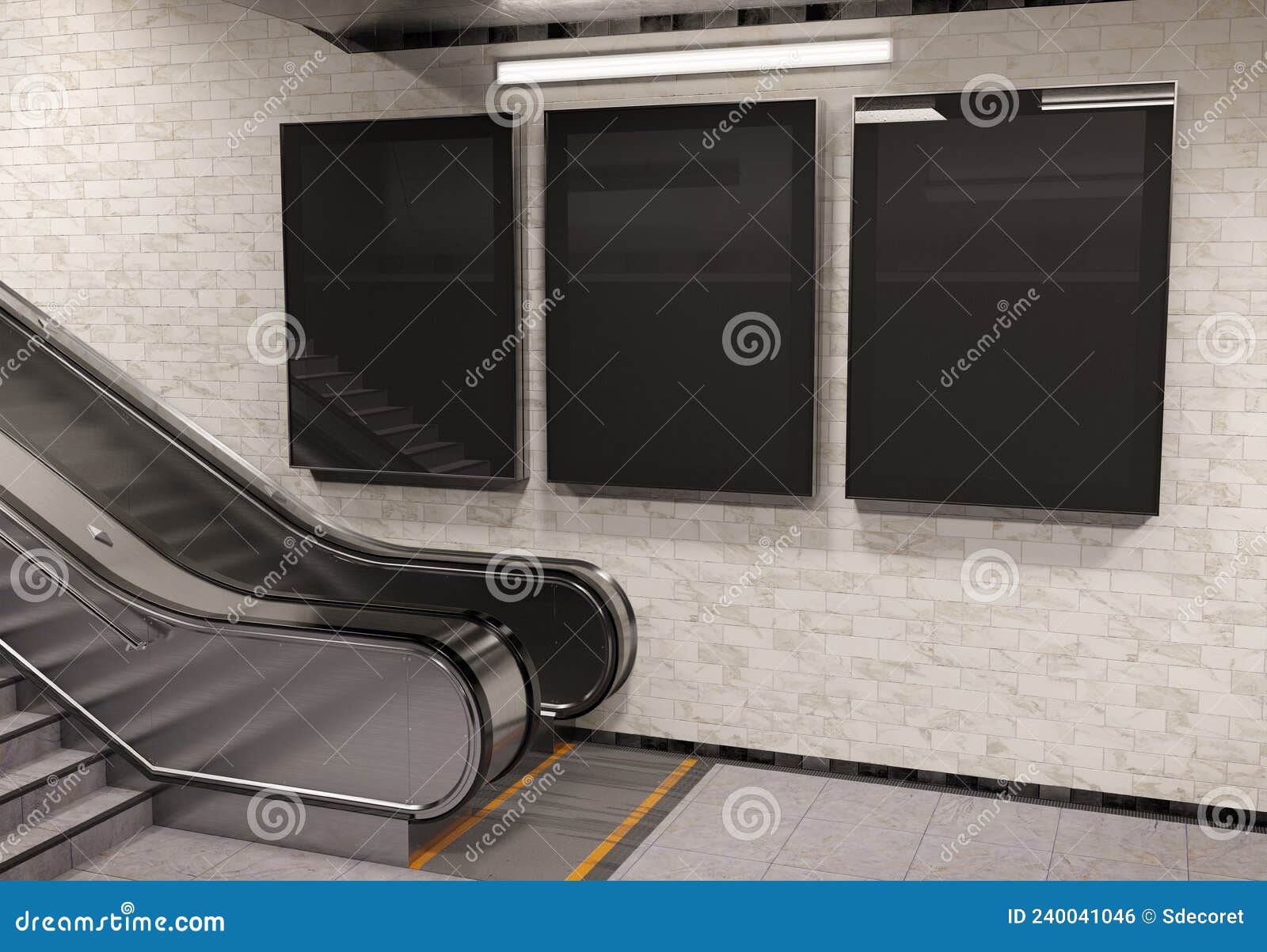 Three Vertical Billboards on Underground Wall Mockup. Hoardings ...