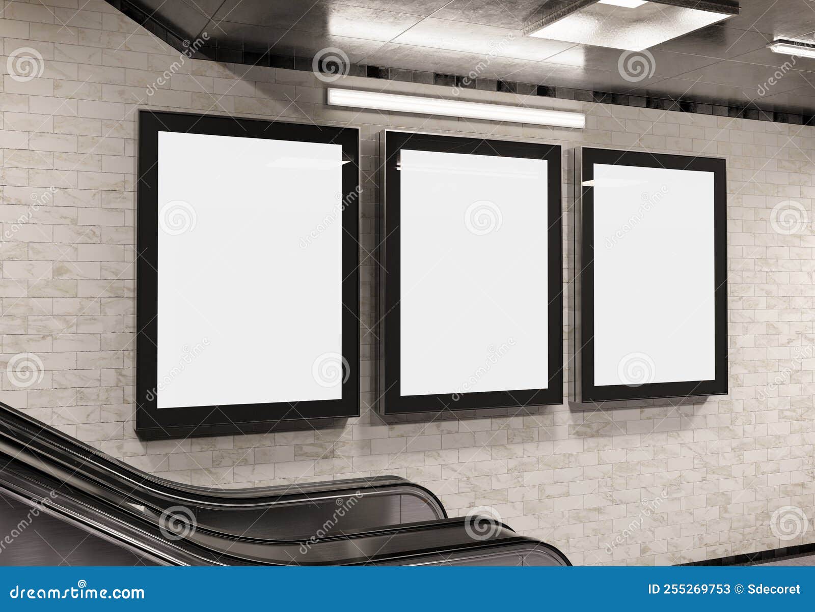 Three Vertical Billboards on Underground Wall Mockup. Hoardings ...