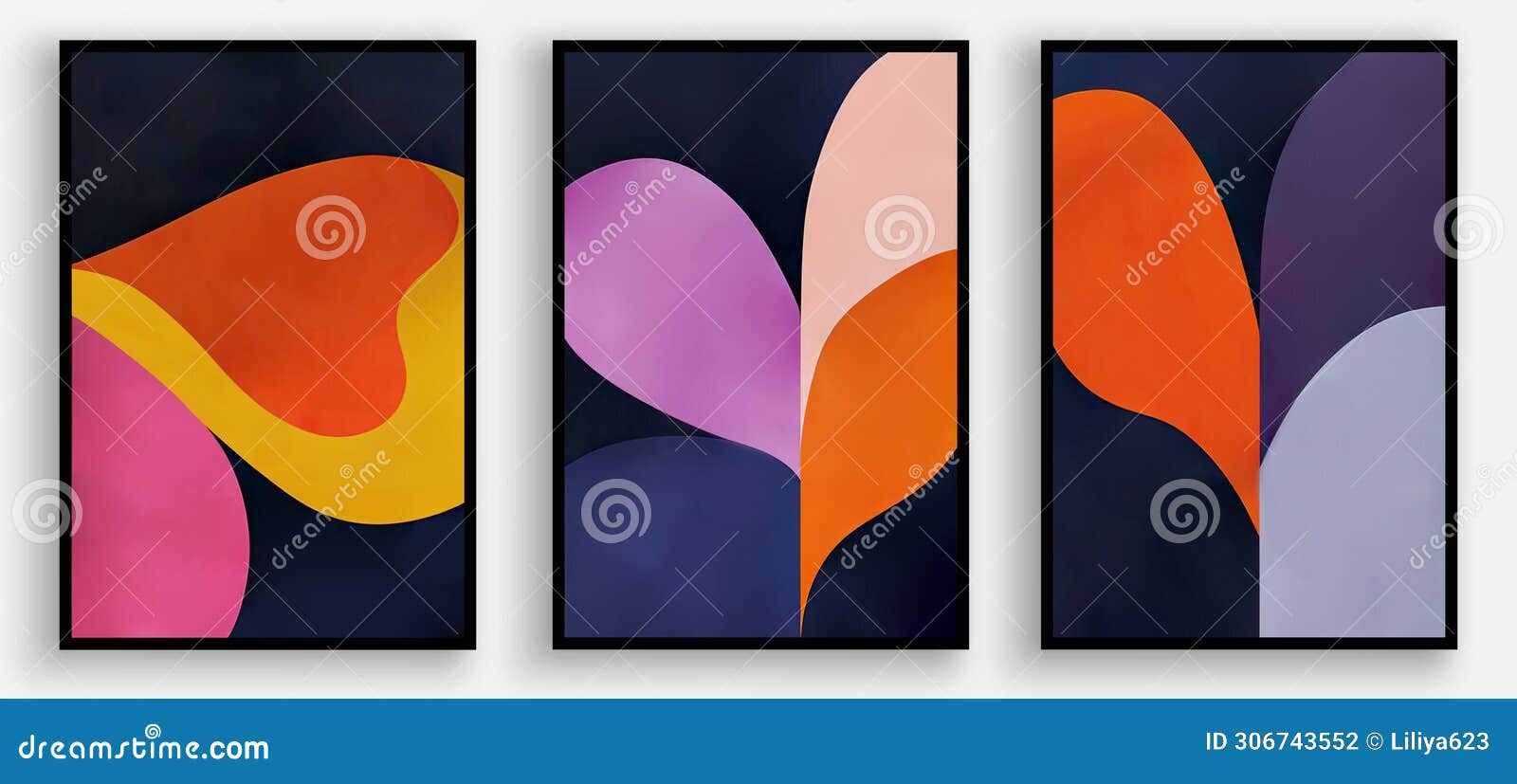 Three Vertical Geometric Art Posters, Soft Rounded Forms Stock ...