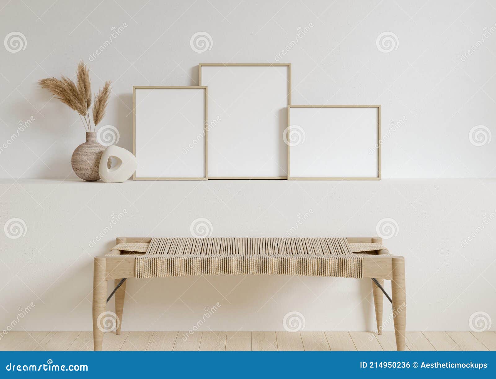 Three Vertical And Horizontal Beige Frames Mockup. Boho Style Stock ...