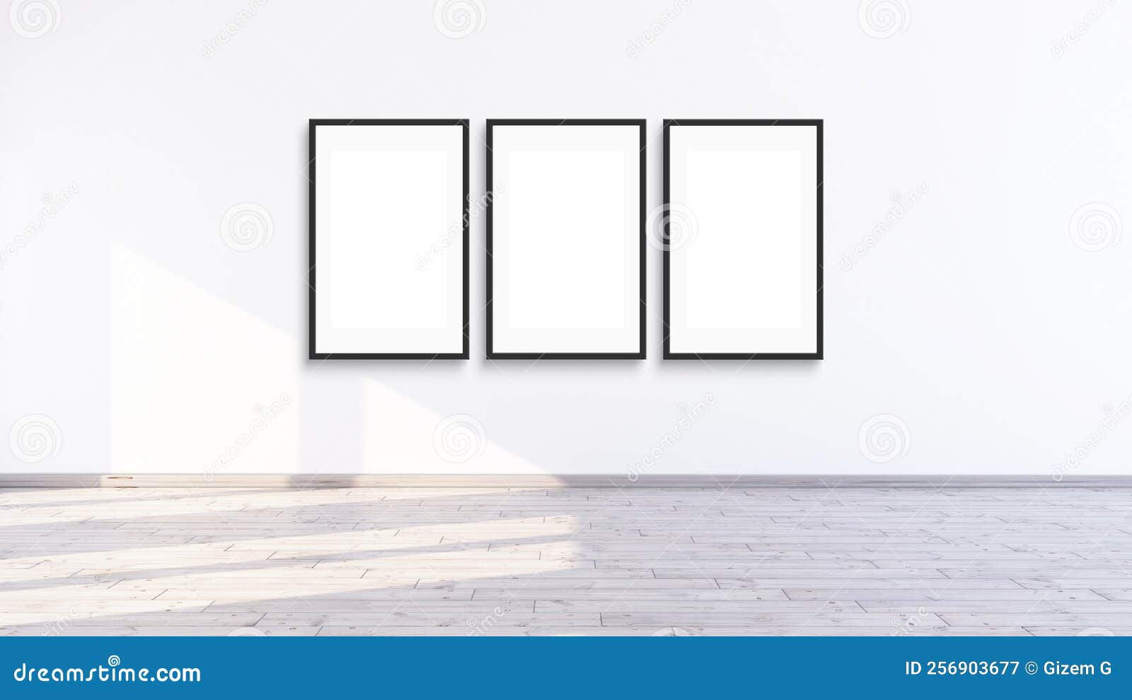 Three Vertical Modern Black Frame Mock Up in a White Room, 3d ...