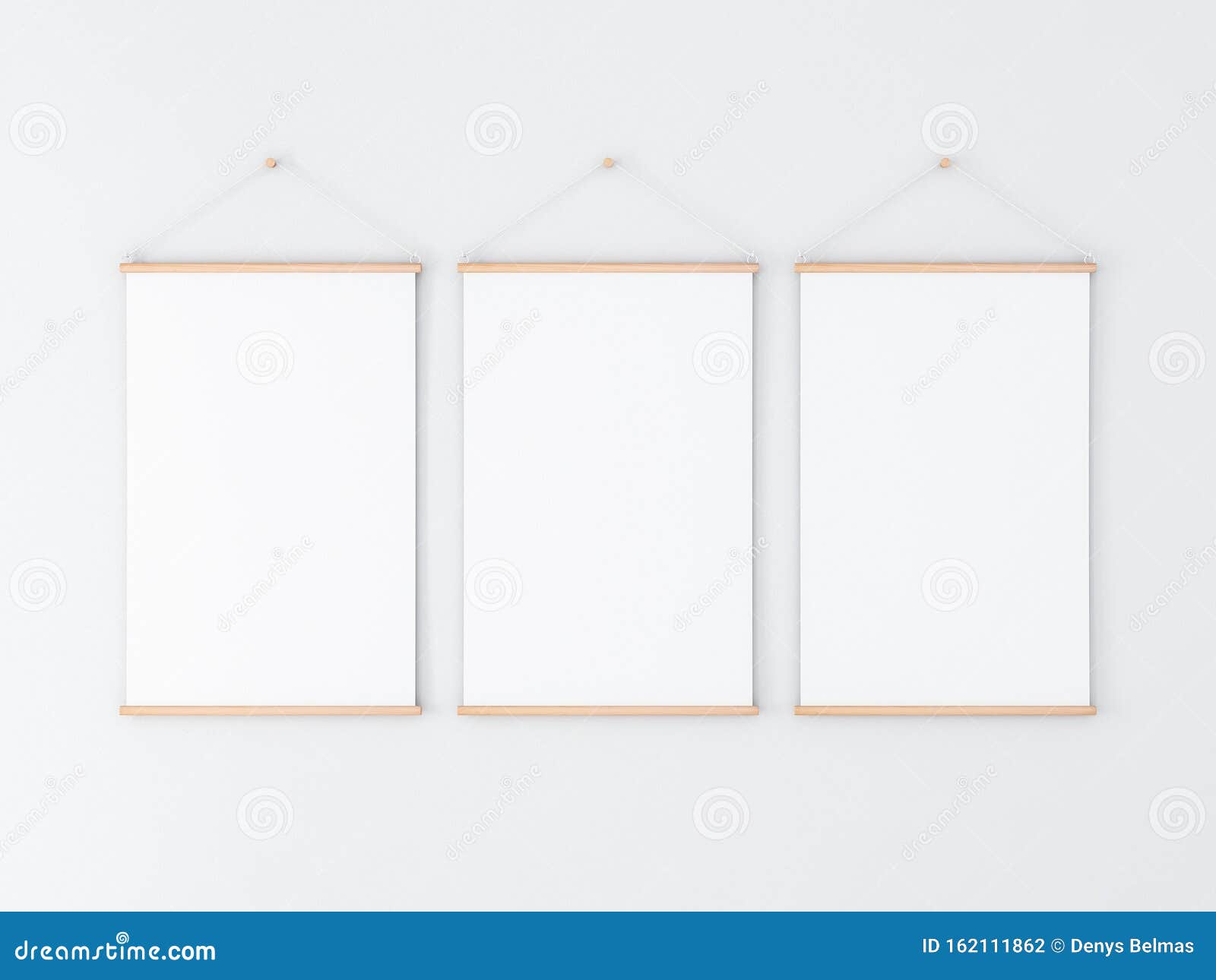 Three Vertical Roll Up Posters Mockup Hanging on the Wall Stock ...