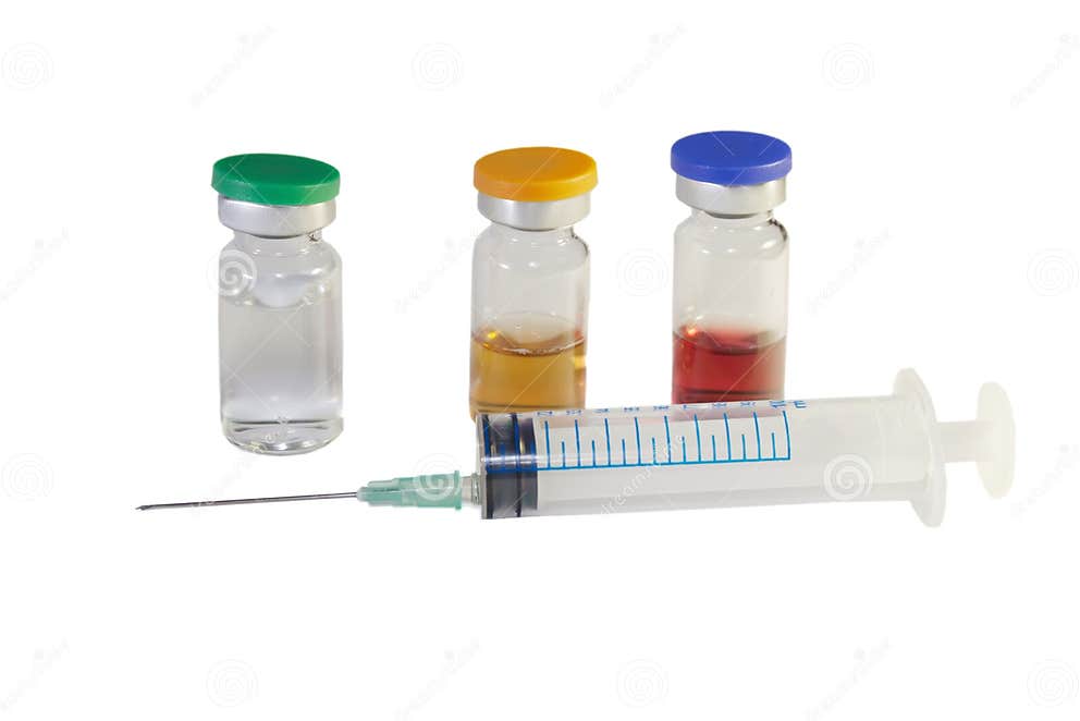 Three Vials with Drugs and a Syringe Stock Image - Image of research ...