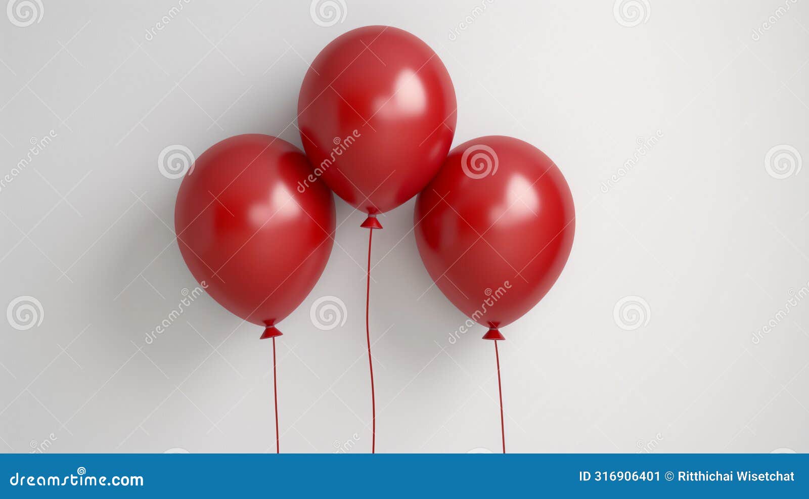 Three Vibrant Red Balloons With Reflective Surfaces, Floating Against A ...