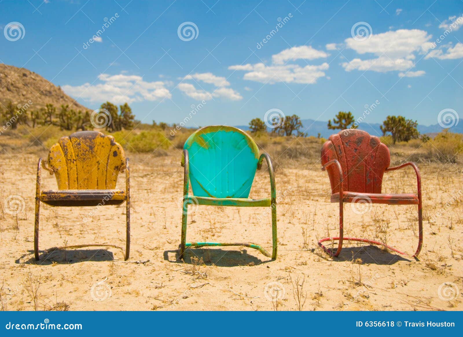 Three Vibrant, Vintage Charis Sitting Empty in the Stock Photo - Image ...