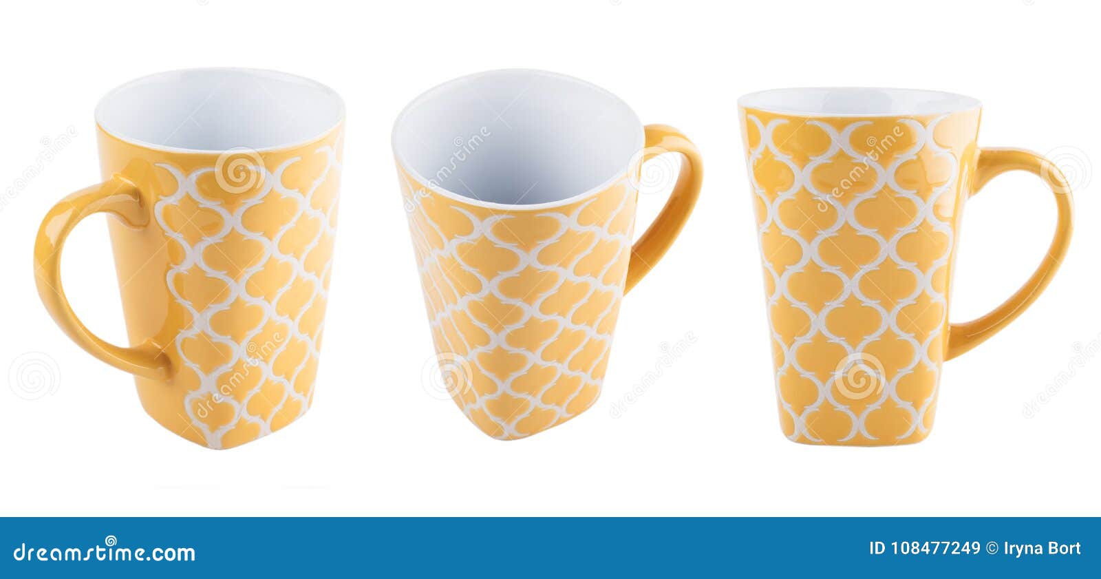 Three View Angles of Big Yellow Mug with Pattern Stock Image - Image of ...