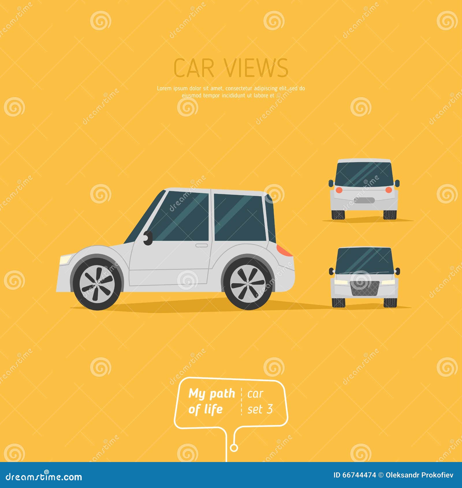 Three views of the car stock vector. Illustration of tire - 66744474