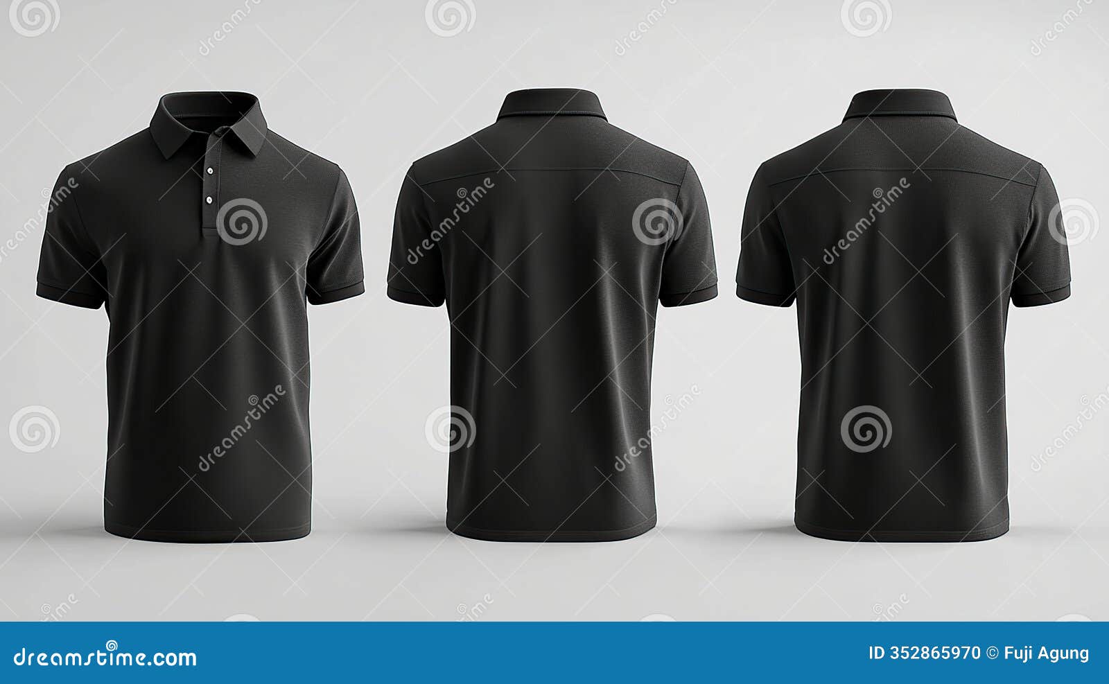 Three Views of a Plain Black Men S Polo Shirt Stock Illustration ...