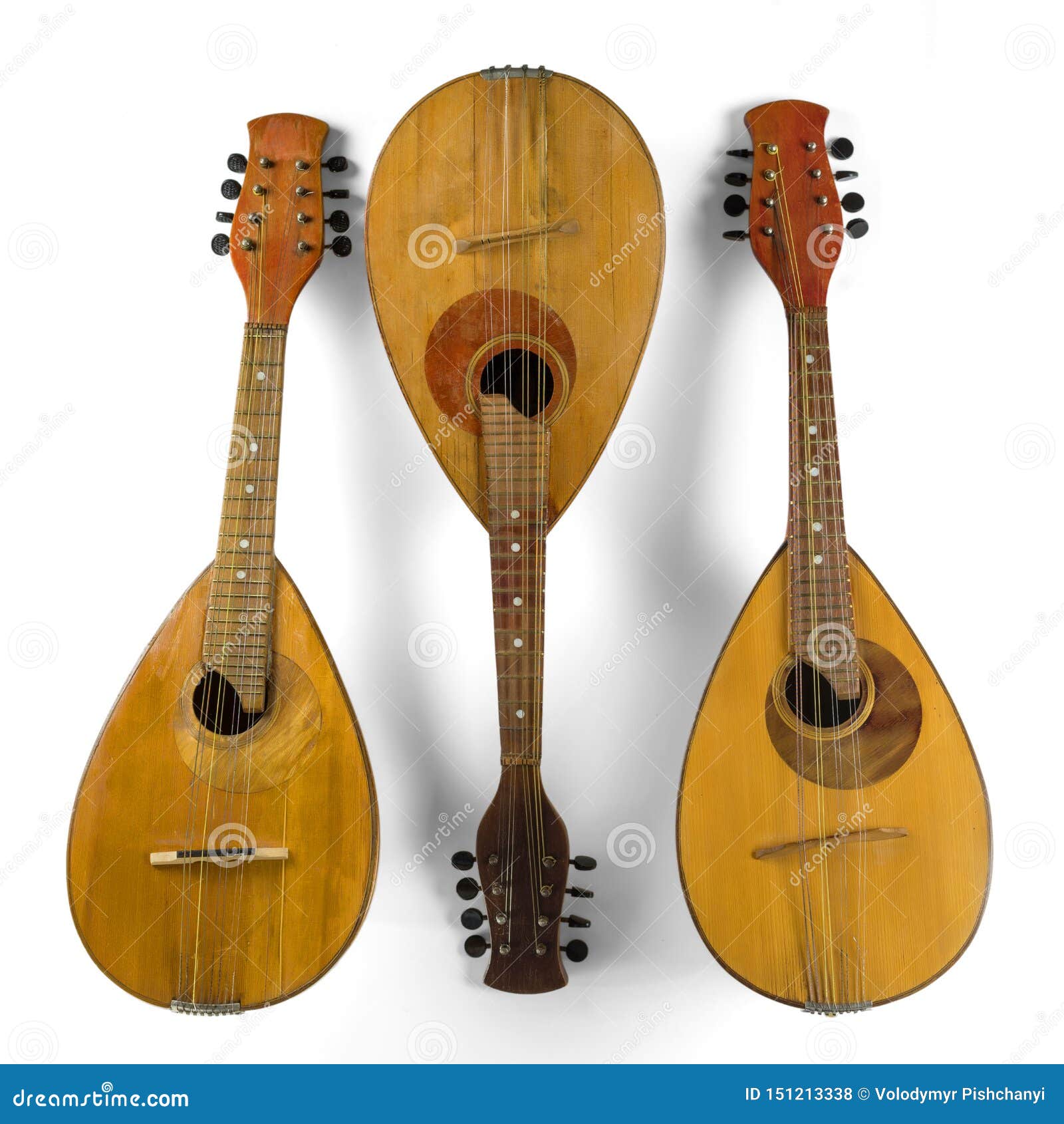 Three Old Mandolins. Baroque String Musical Instrument. Isolated On A ...