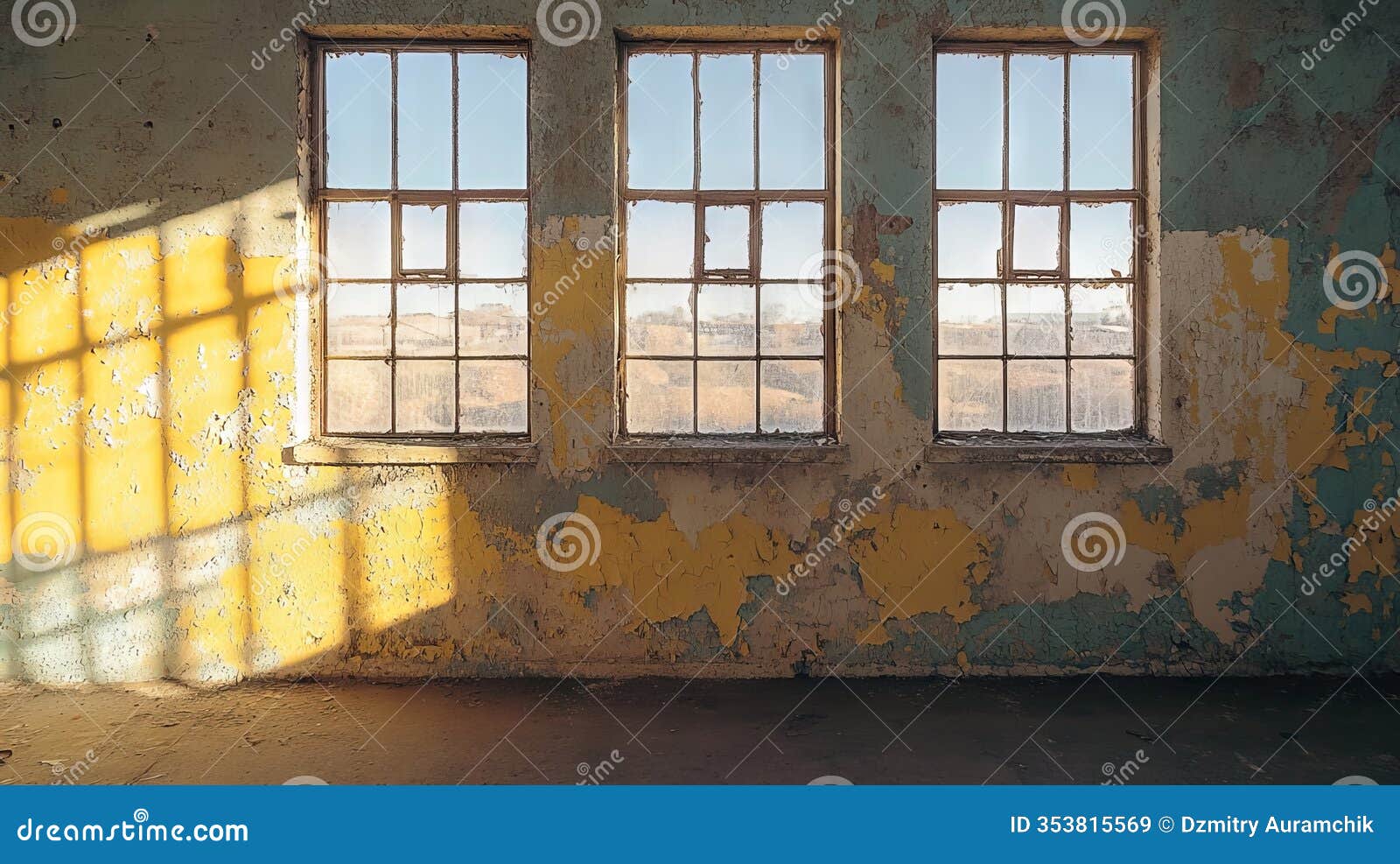Three Vintage Windows in a Deteriorating Building that S Yellow Stock ...