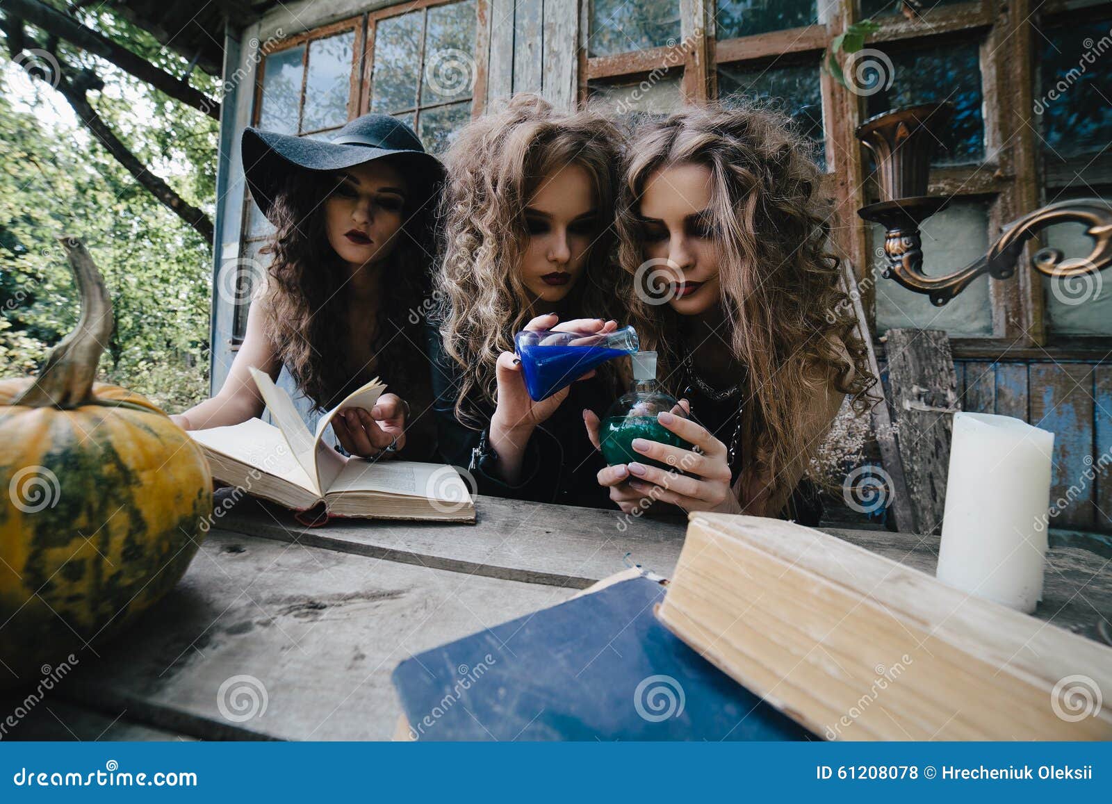Three Vintage Witches Perform Magic Ritual Stock Photo - Image of magic ...