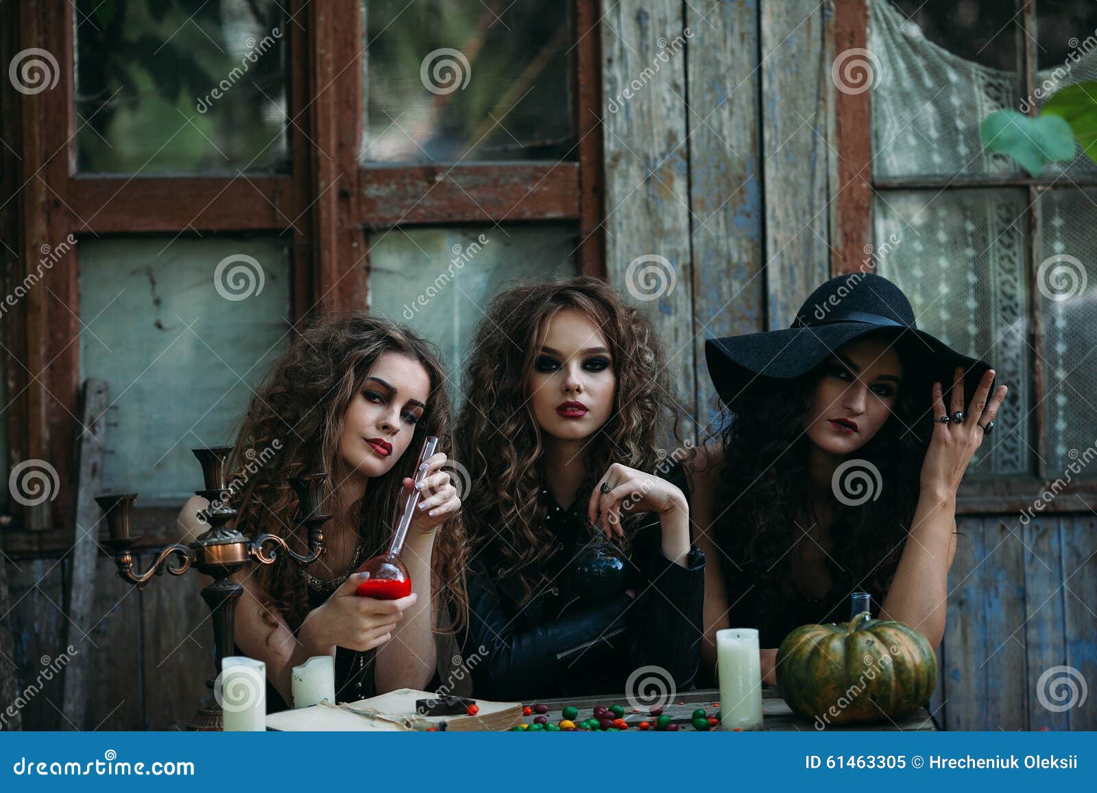 Three Vintage Witches Perform Magic Ritual Stock Image - Image of ...