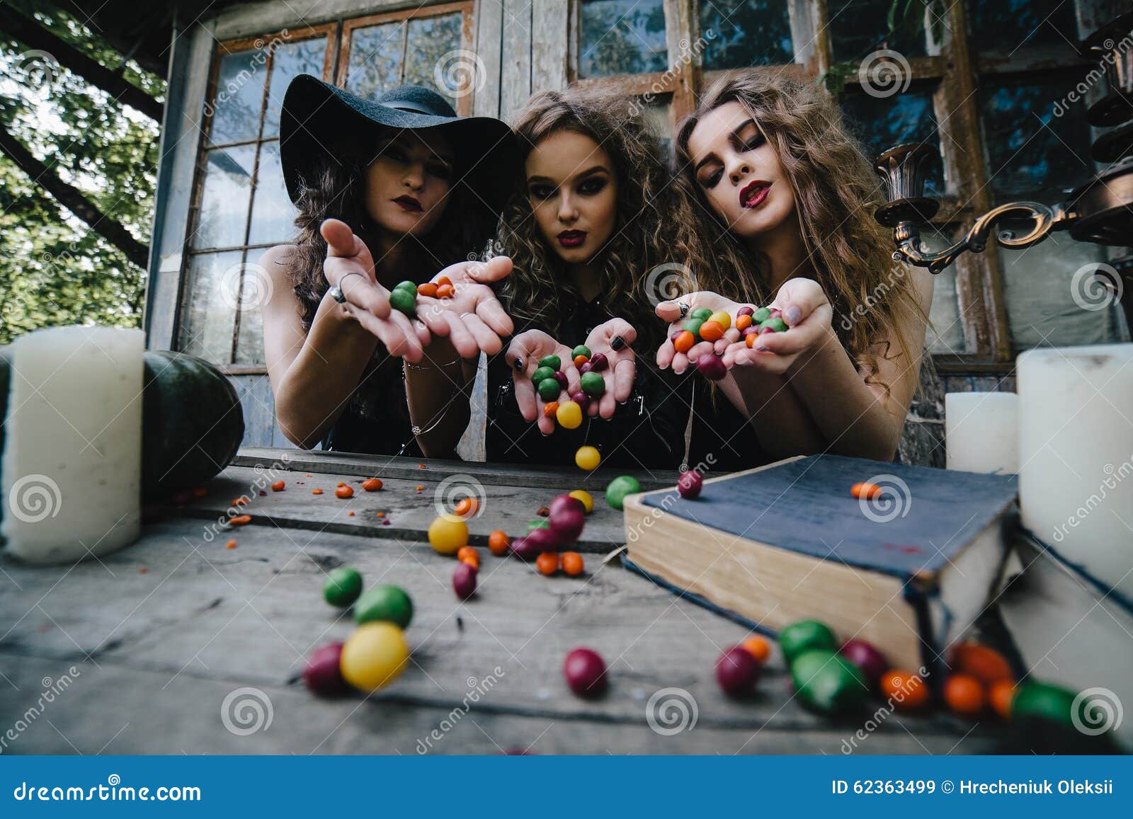 Three Vintage Witches Perform Magic Ritual Stock Image - Image of ...