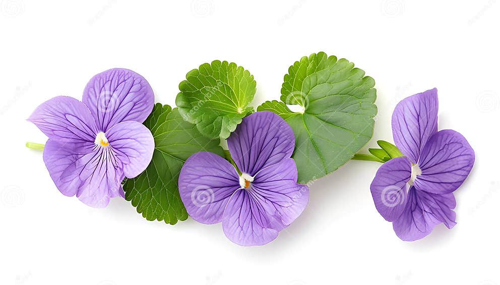 Three Violets and Leaves Isolated on White Background Stock Image ...
