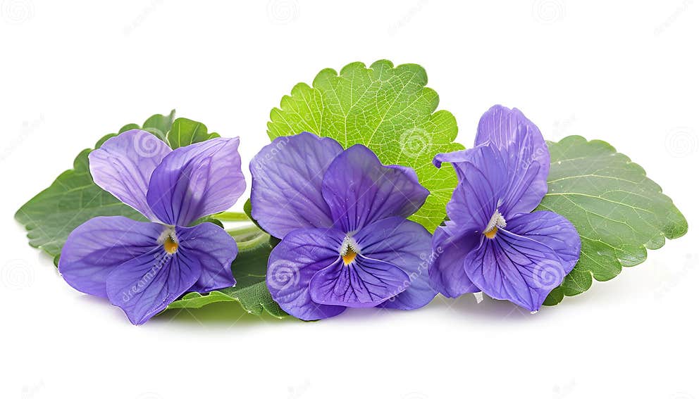 Three Violets and Leaves Isolated on White Background Stock Image ...