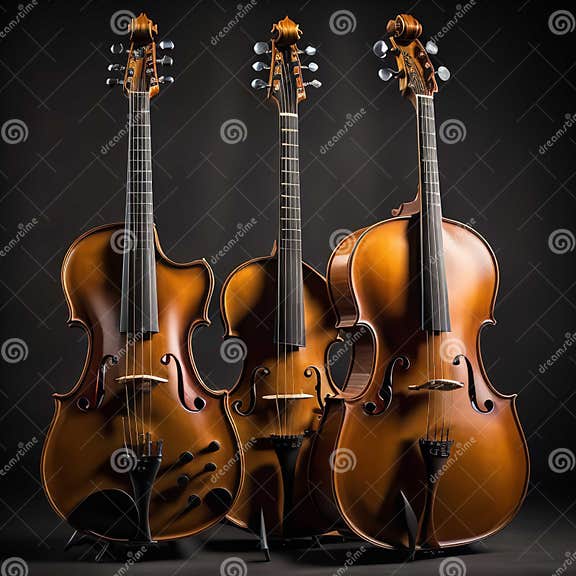 Three Violins on a Black Background. Generative Ai Stock Illustration ...