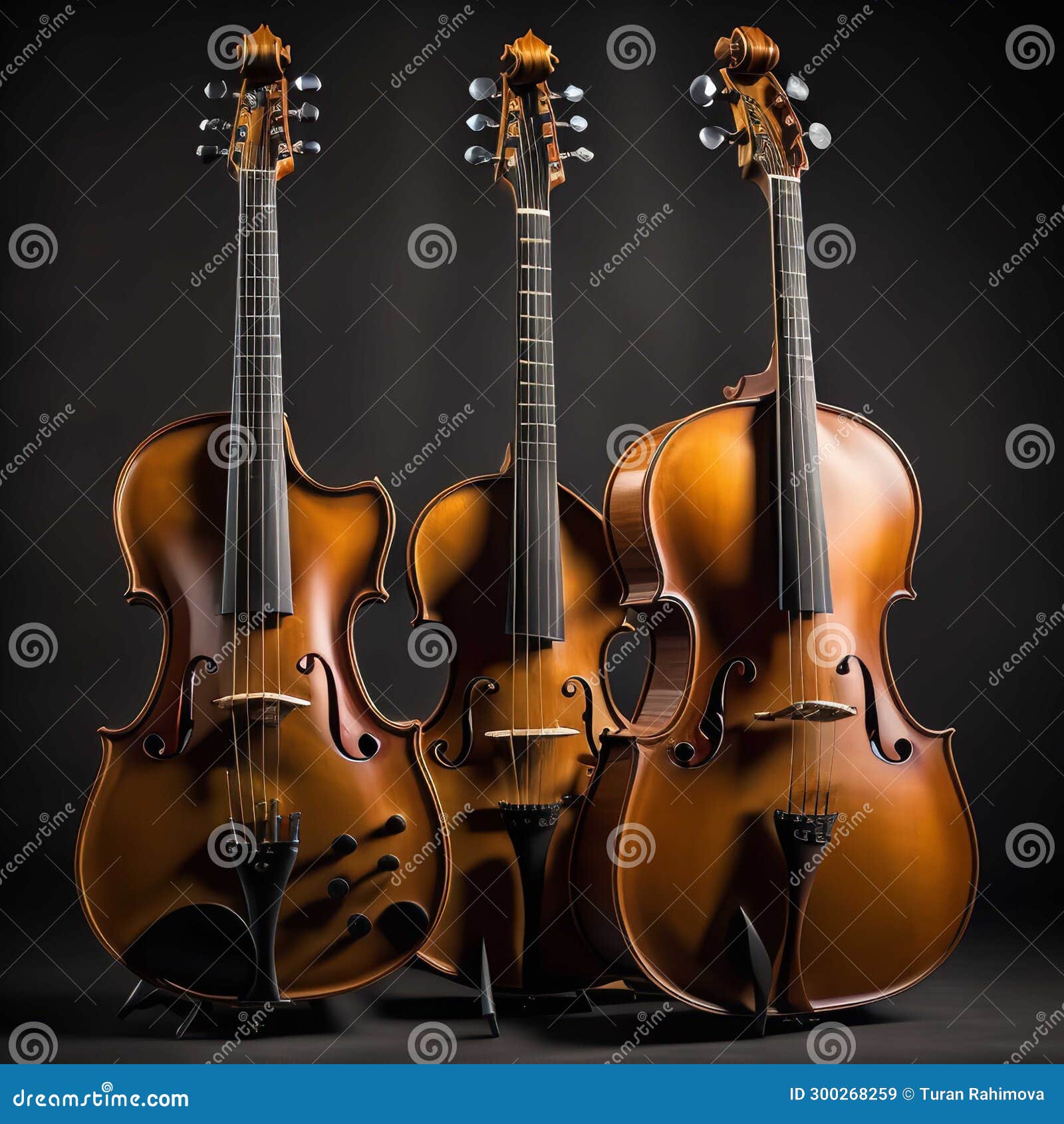 Three Violins on a Black Background. Generative Ai Stock Illustration ...