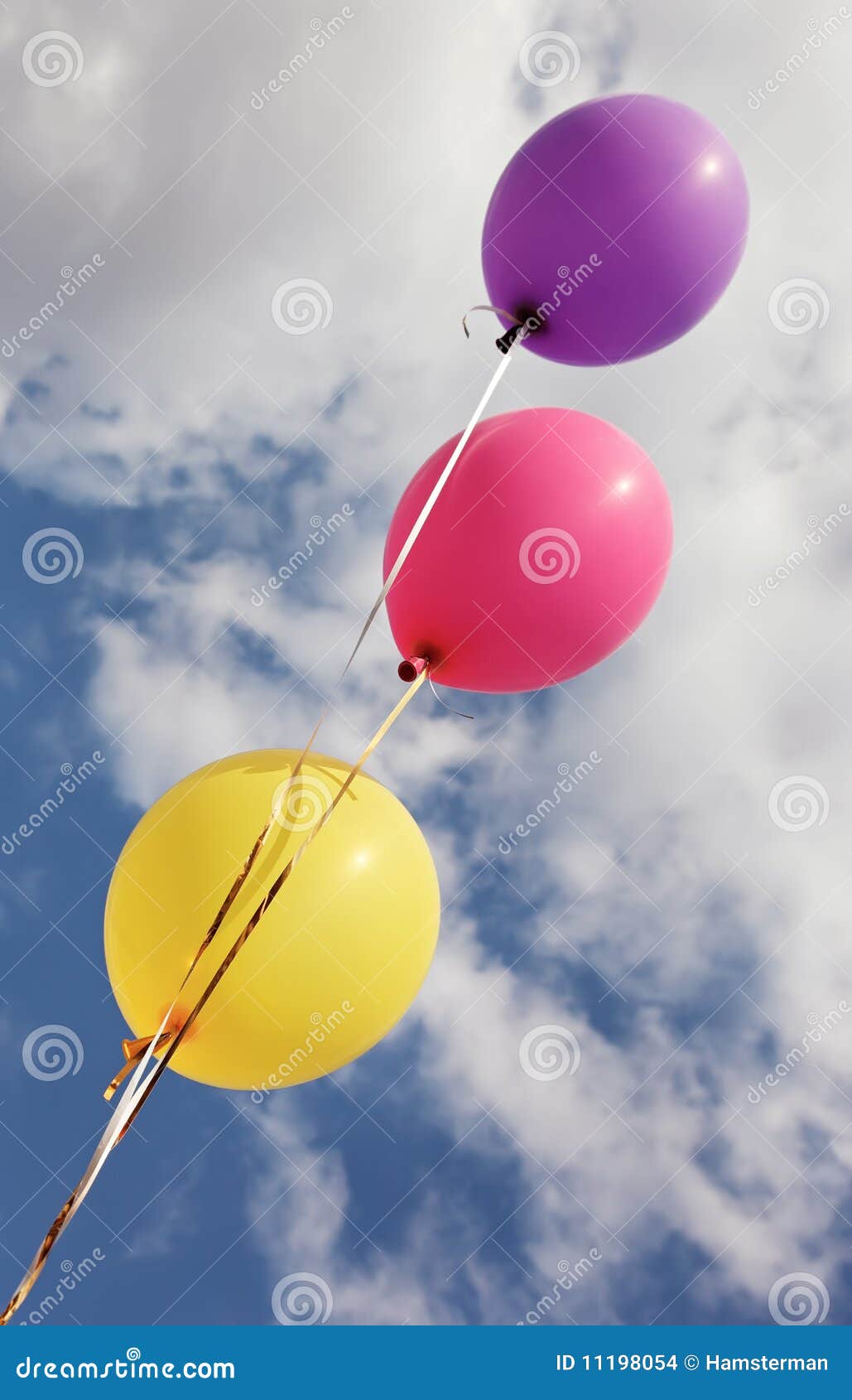 Three Vivid Color Balloons on Blue Sky Background Stock Photo - Image ...