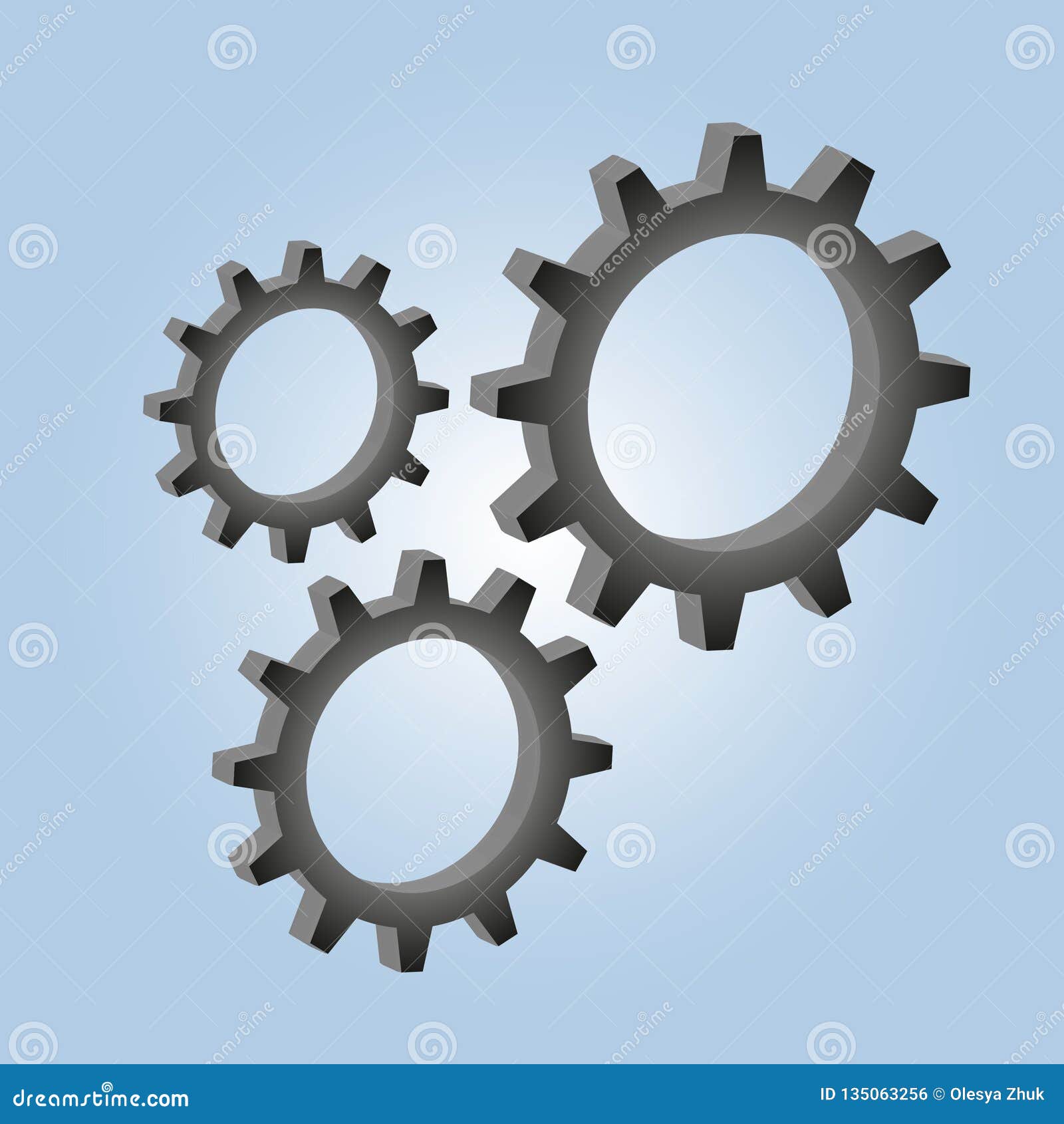 Three Gears on a Blue Gradient Background Stock Illustration ...